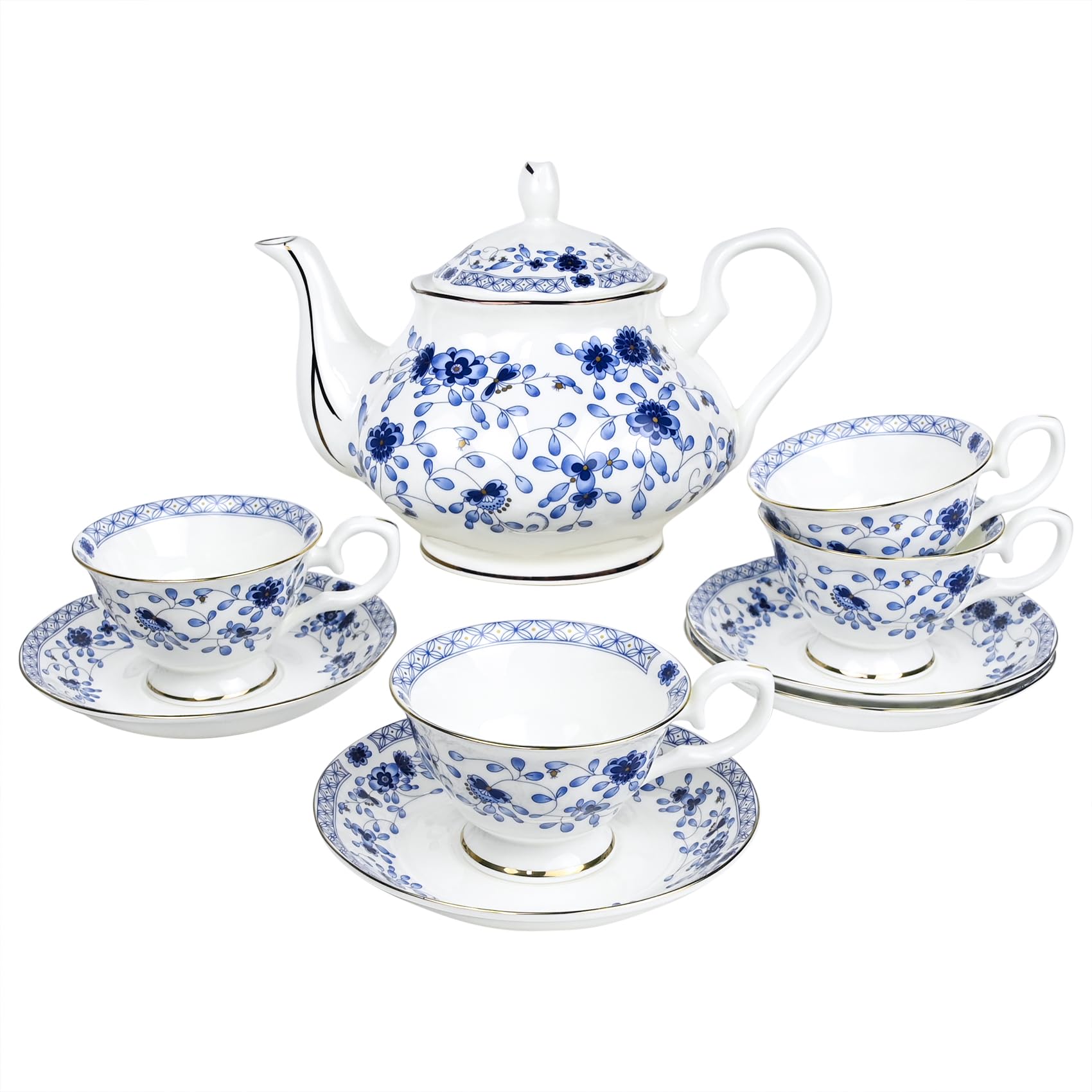 Amazon.com | LE POTOCIO Bone China Tea Set for Adults, 13-Piece ...