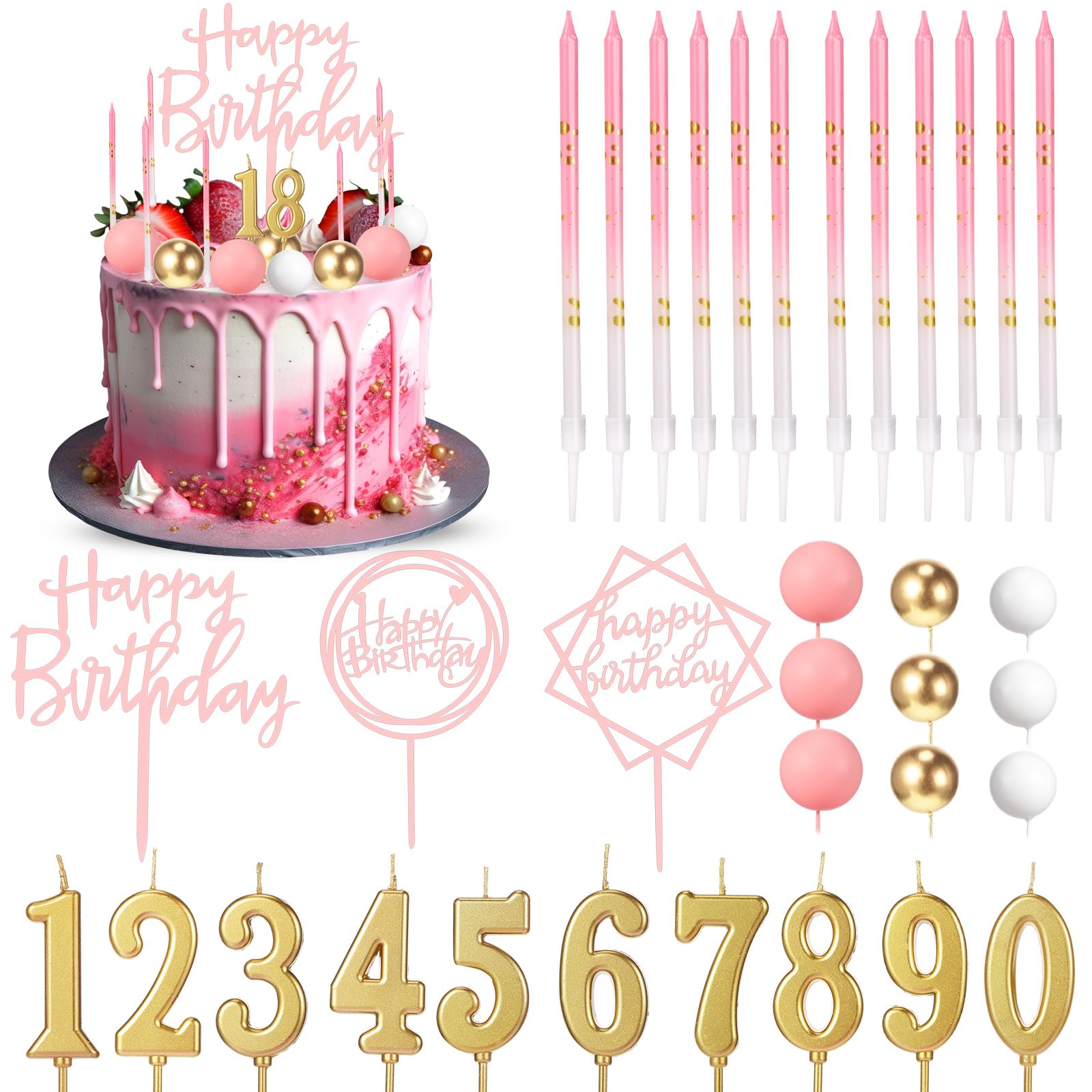 Amazon.com: Yerliker 34 Pcs Happy Birthday Cake Toppers Decorations ...