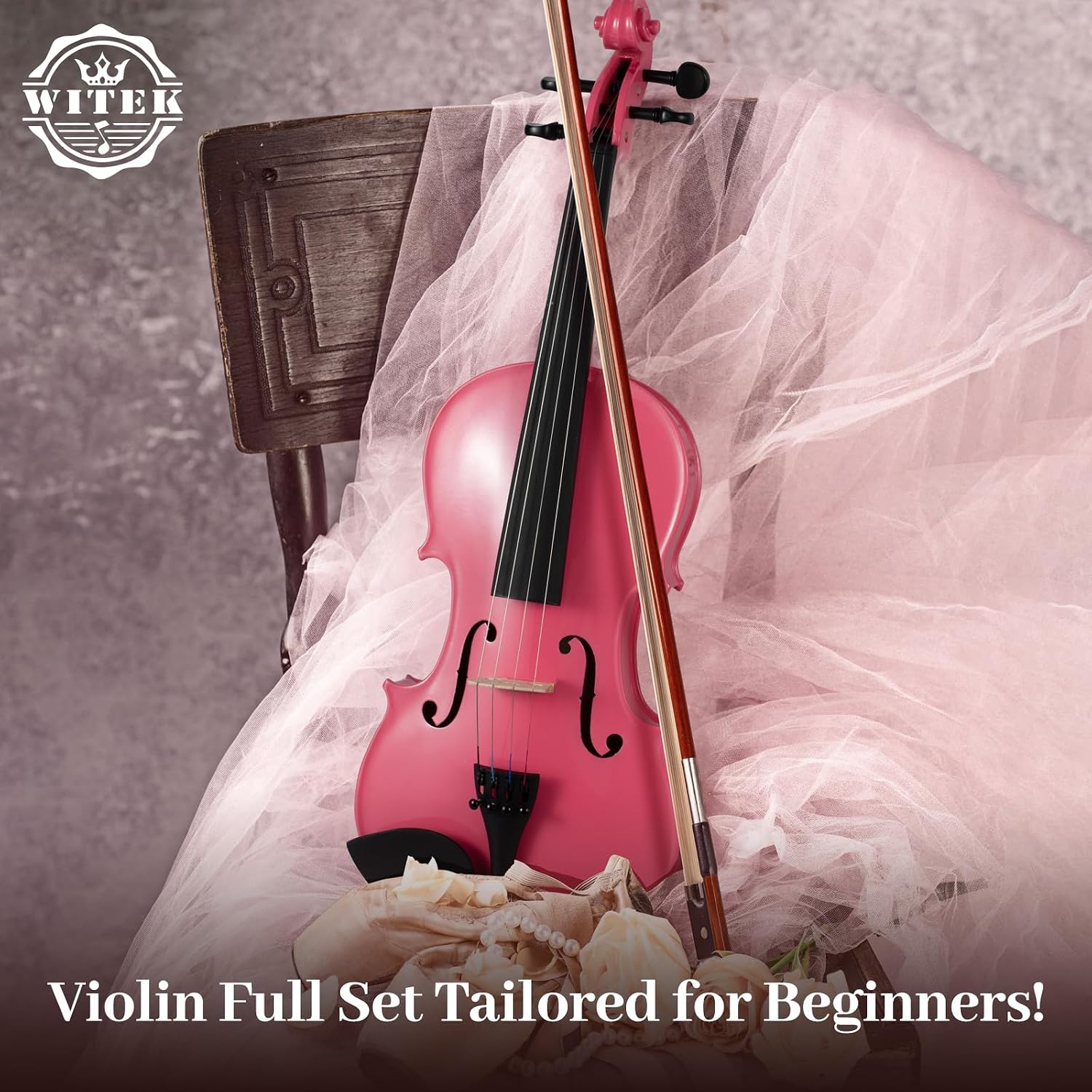 Juego completo de cuerdas de violín para principiantes 44, violín rosa ...