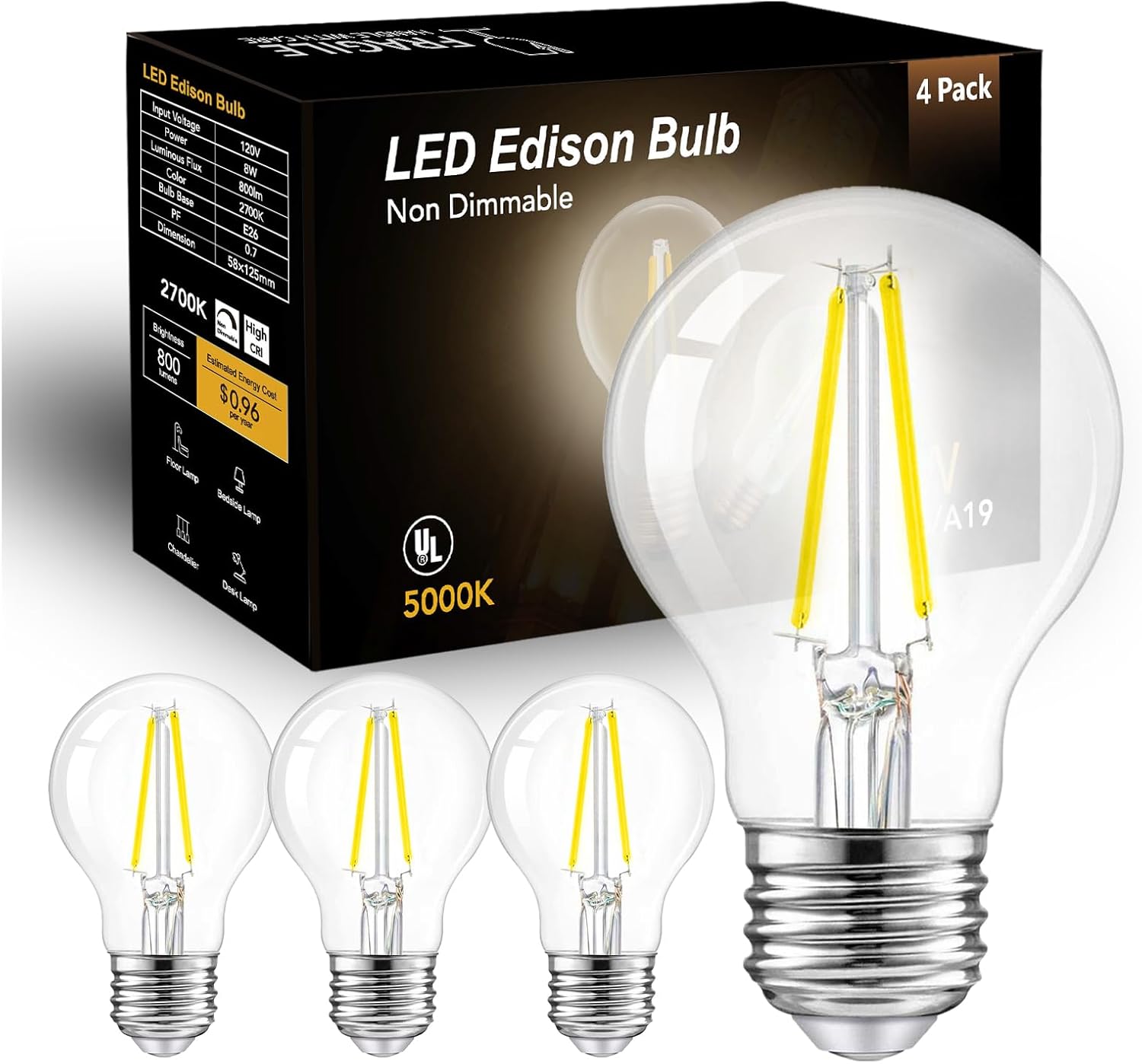 dalattin A19 Vintage LED Edison Bulbs, 60W Equivalent Light Bulbs ...