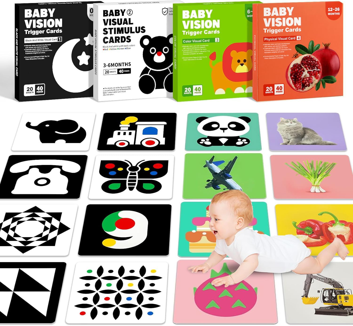 ANNIEMOOM 80 Tarjetas de Estimulación Visual para Bebes, Tarjetas Flash ...