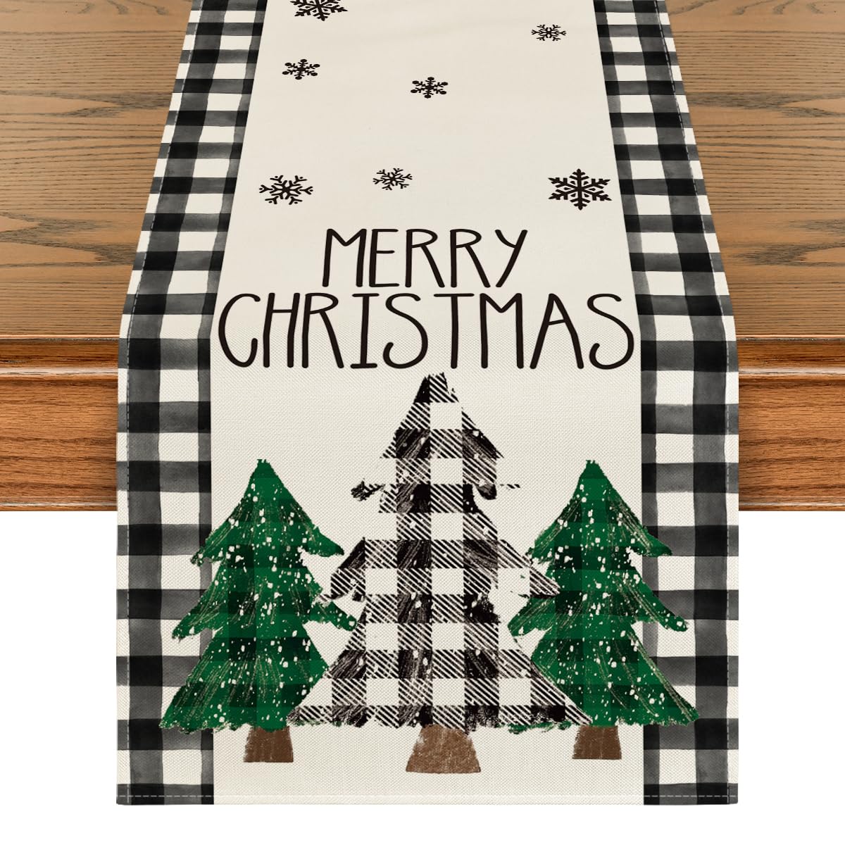 Amazon.com: Artoid Mode Black White Buffalo Plaid Pine Trees Merry ...