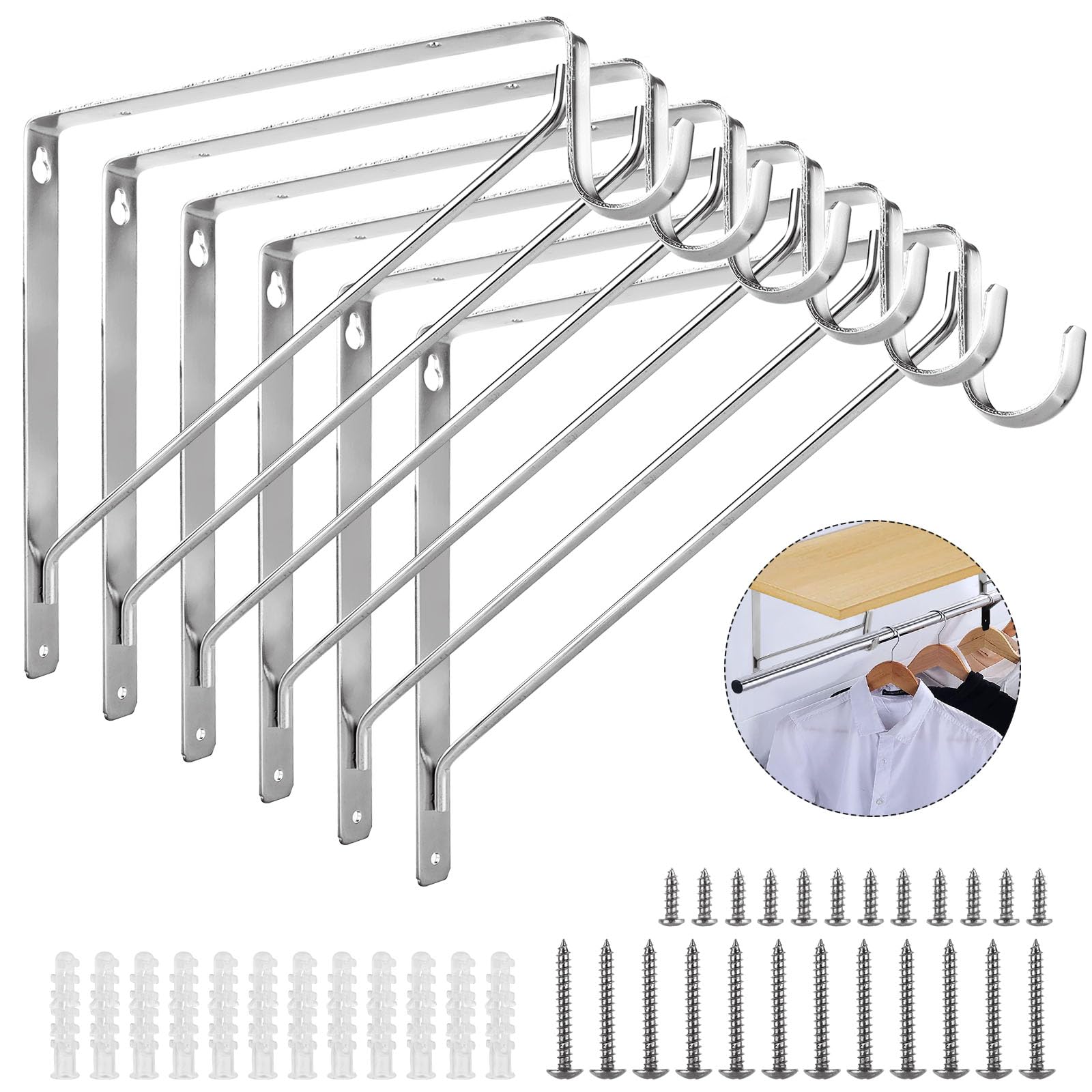 Dowel Rod Holder 12 PCS Closet Rod Brackets 1 Inch Closet Pole Socket ...