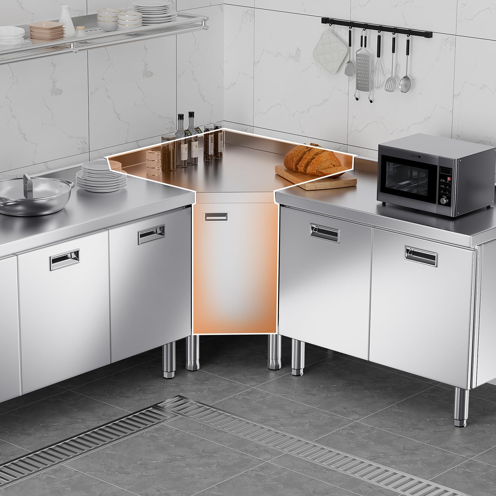 Snapklik.com : ZZV Corner Stainless Steel Table Cabinet For Prep & Work ...