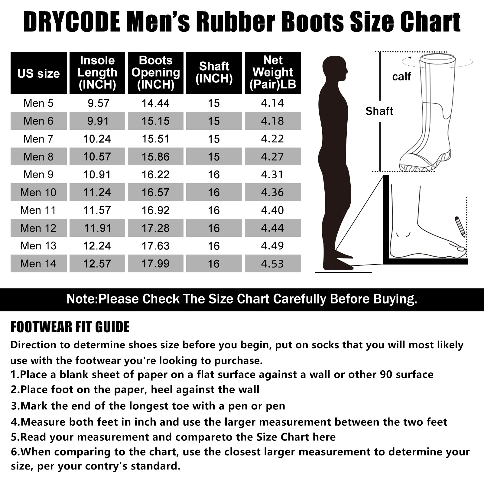 D DRYCODE Work Boots for Men with Steel Shank, Waterproof Rubber Boots ...