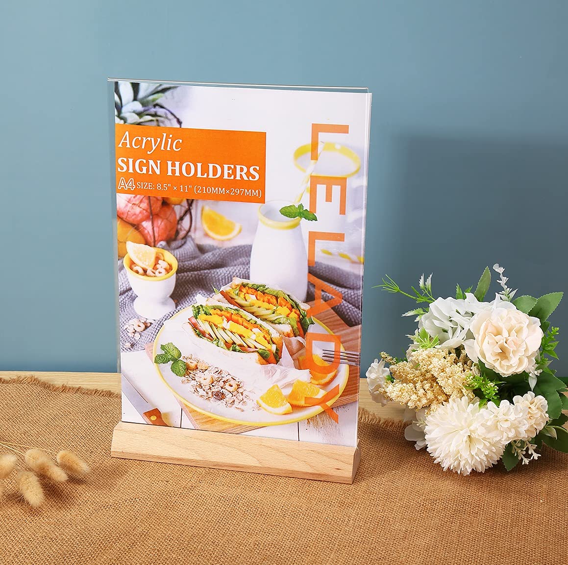 Acrylic Sign Holder A4 * 6 Pack (Wood Base), A4 Double-Side Ads Sign ...