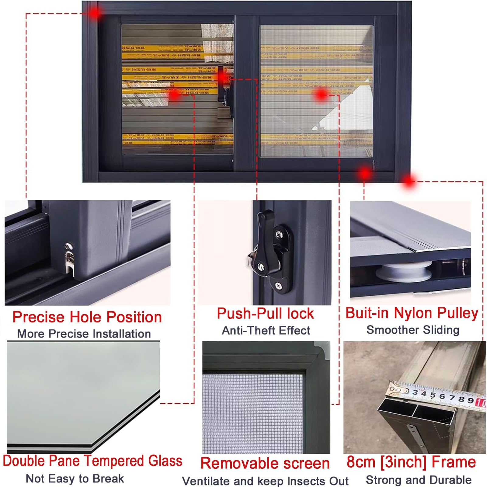 Impact Windows Black Basement Sliding Window With Glass & Screen ...