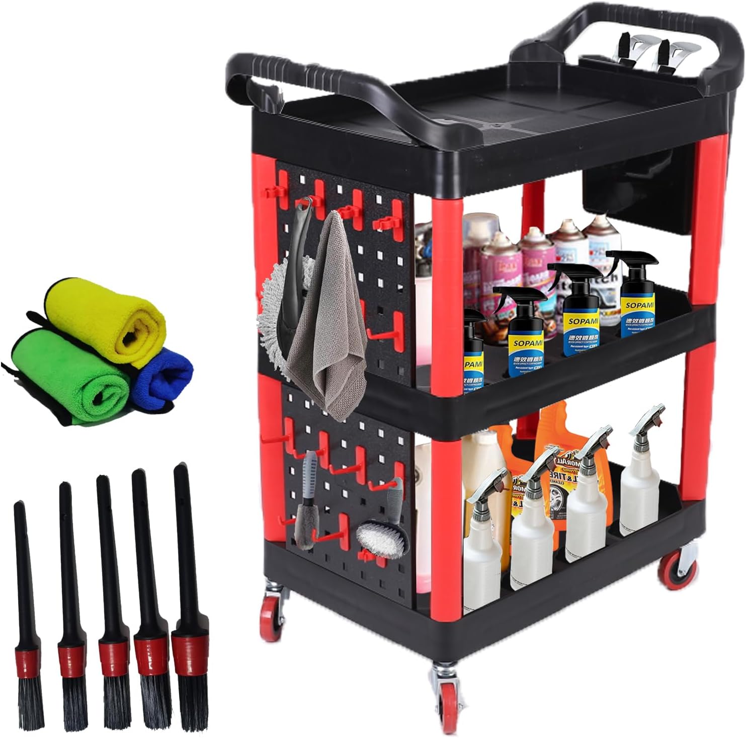 Amazon.com: Auto Detailing Tool Cart, 3 Tier Service Rolling Utility ...