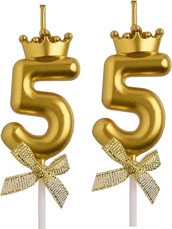 Amazon.com: AOOLADA 55th Birthday Candles, Gold 55 Year Old Number ...