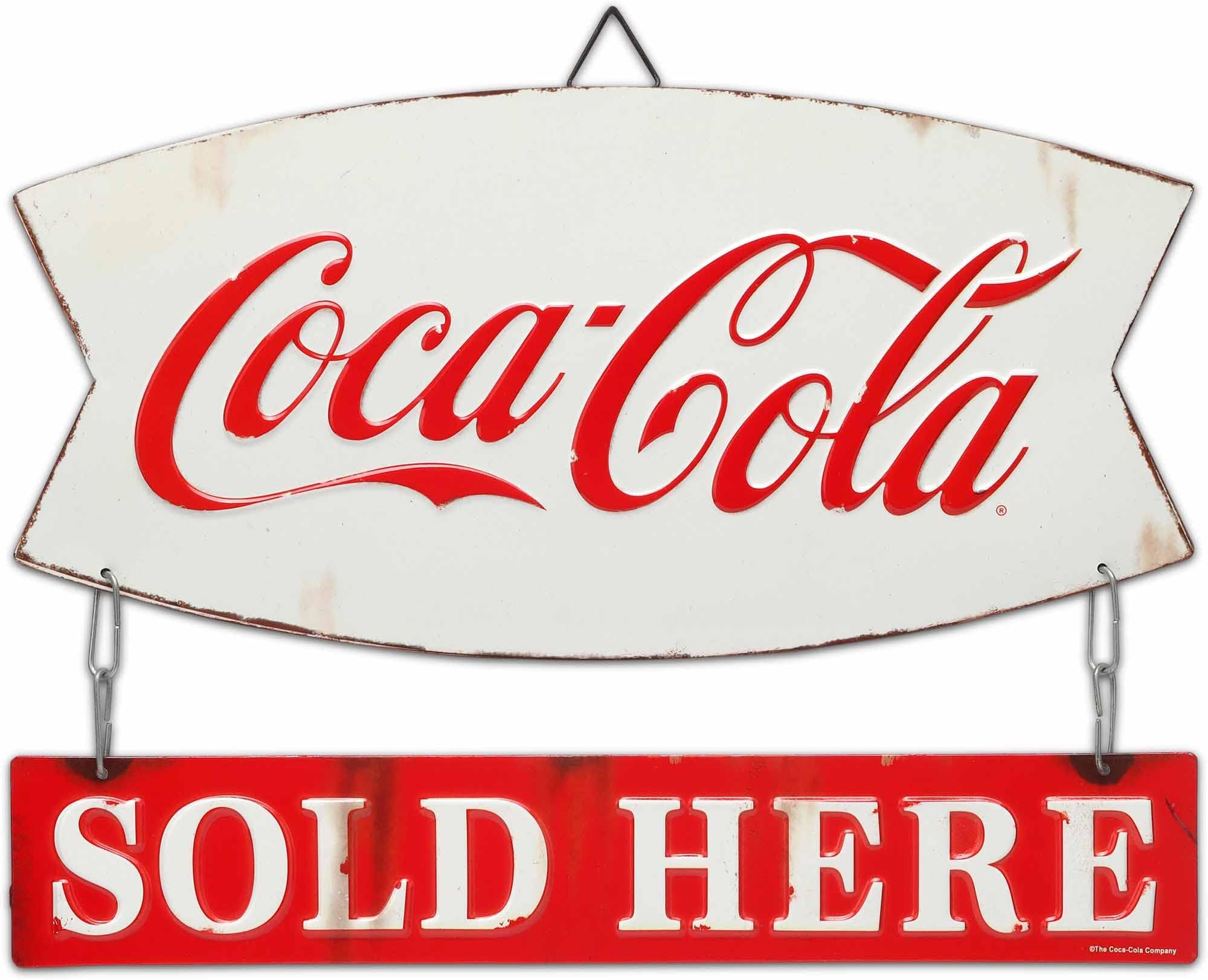 Amazon.com: Open Road Brands Coca-Cola Distressed Banner Embossed Metal ...