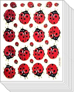 Amazon.com: Stickers Glitter Pack 10 Sheets Cute Red Ladybug Insect ...