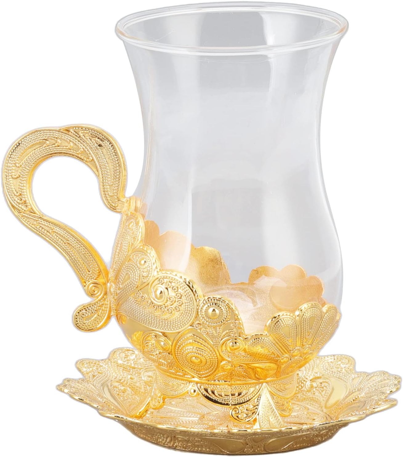 Amazon.com: Turkish Coffee Cup Set Gold Coffee Cups with Saucer ...