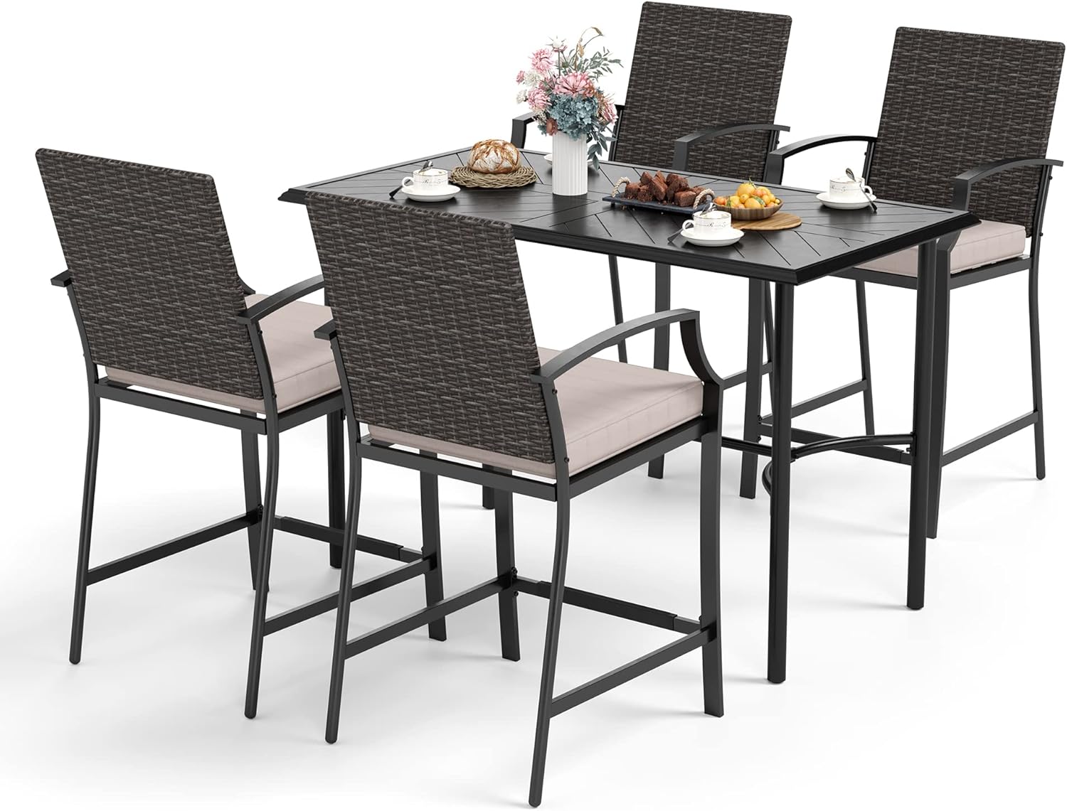 Amazon.com: PHI VILLA Patio Bar Set 5 Piece Outdoor High Dining Table ...