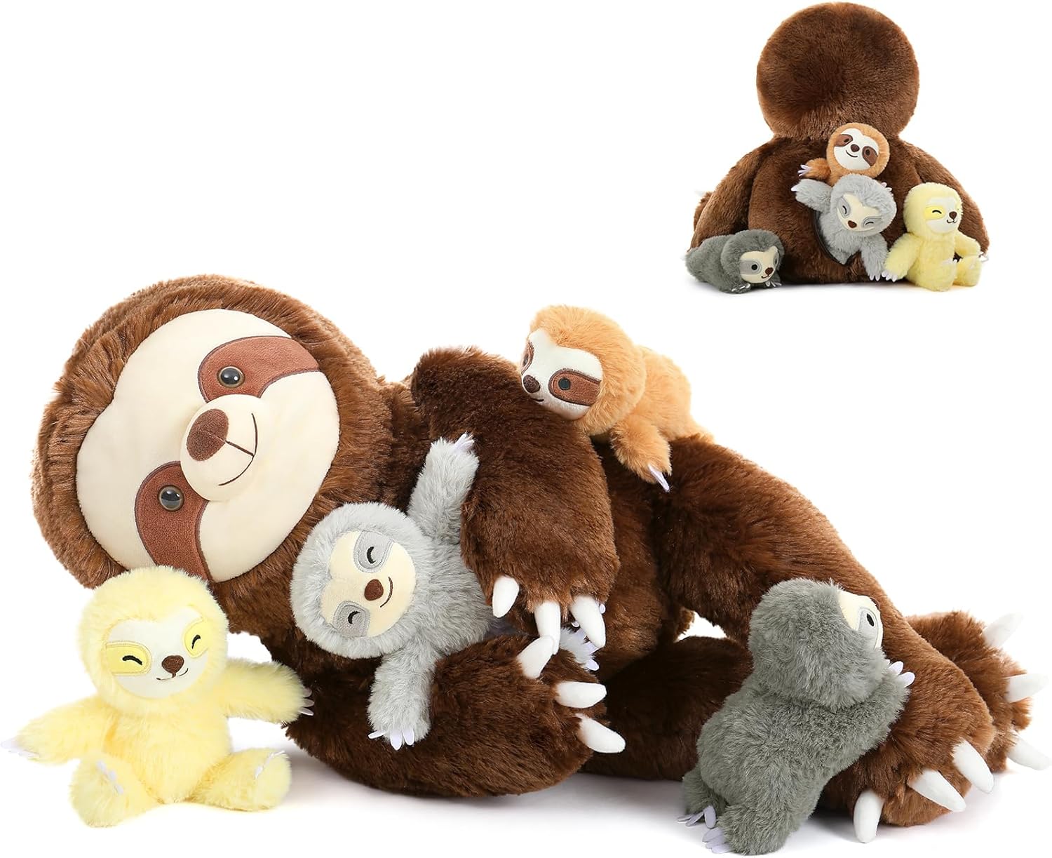 Amazon.com: Muiteiur Mommy Sloth Stuffed Animal with 4 Babies in ...