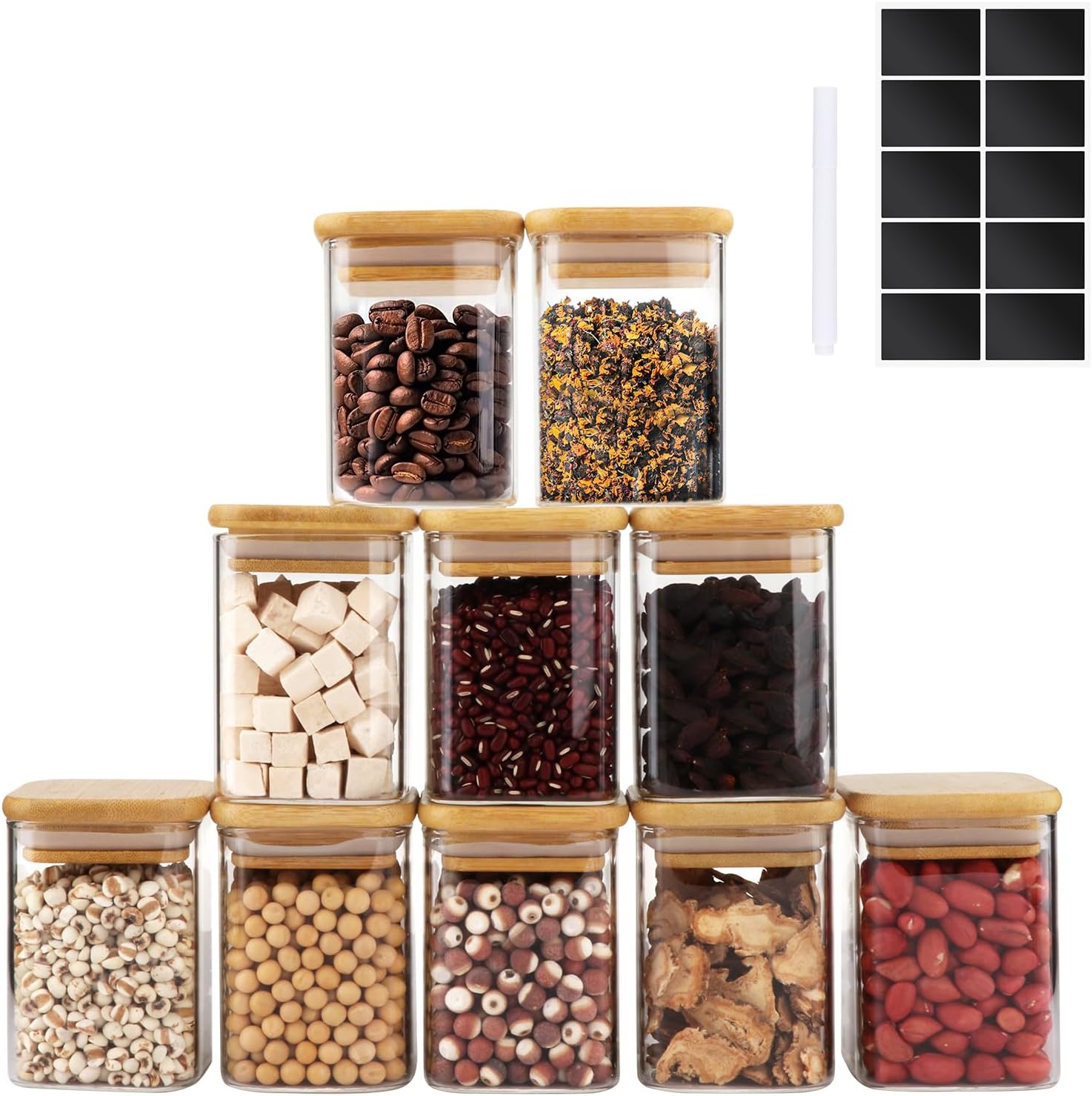 Amazon.com: QLoztyse Glass Jars with Bamboo Lids - 9oz Glass Canisters ...