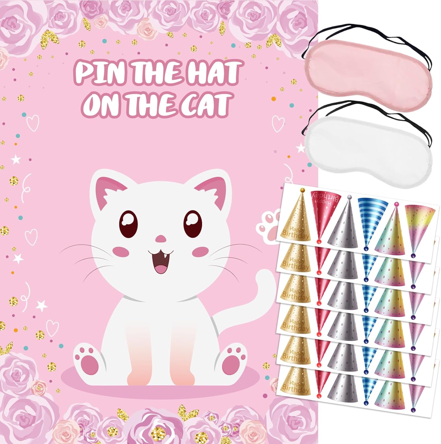 Pin The Hat on The Cat Party Games, Cat Birthday Party Games, Cat Games ...