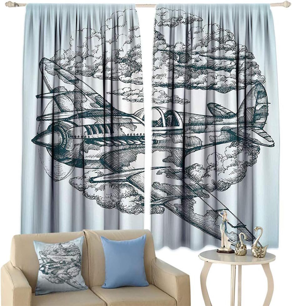 Amazon.com: Airplane Decor Curtains, Plane in The Sky Round Icon ...