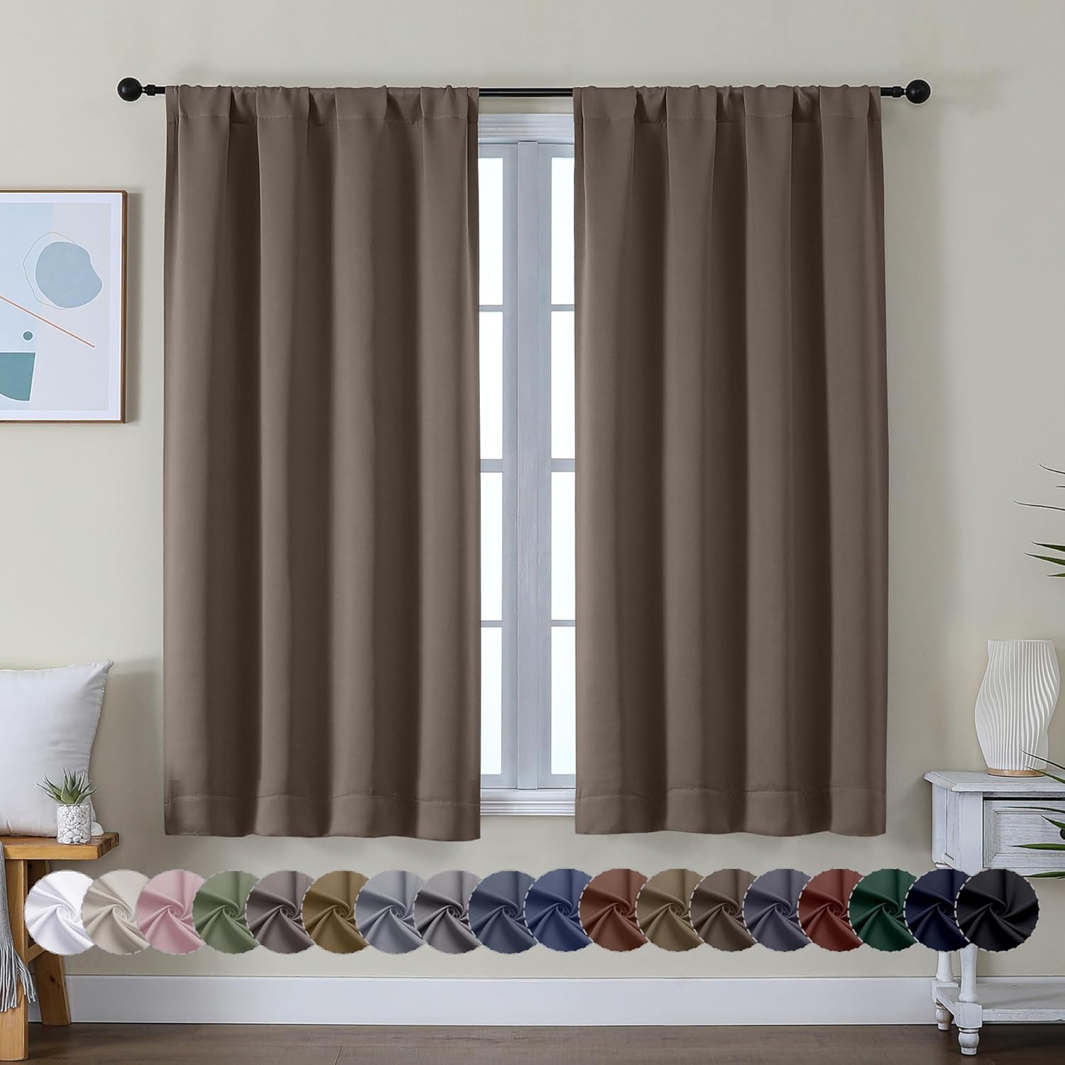 Amazon.com: Simplebrand Ava Brown Short Blackout Curtains for Bedroom ...
