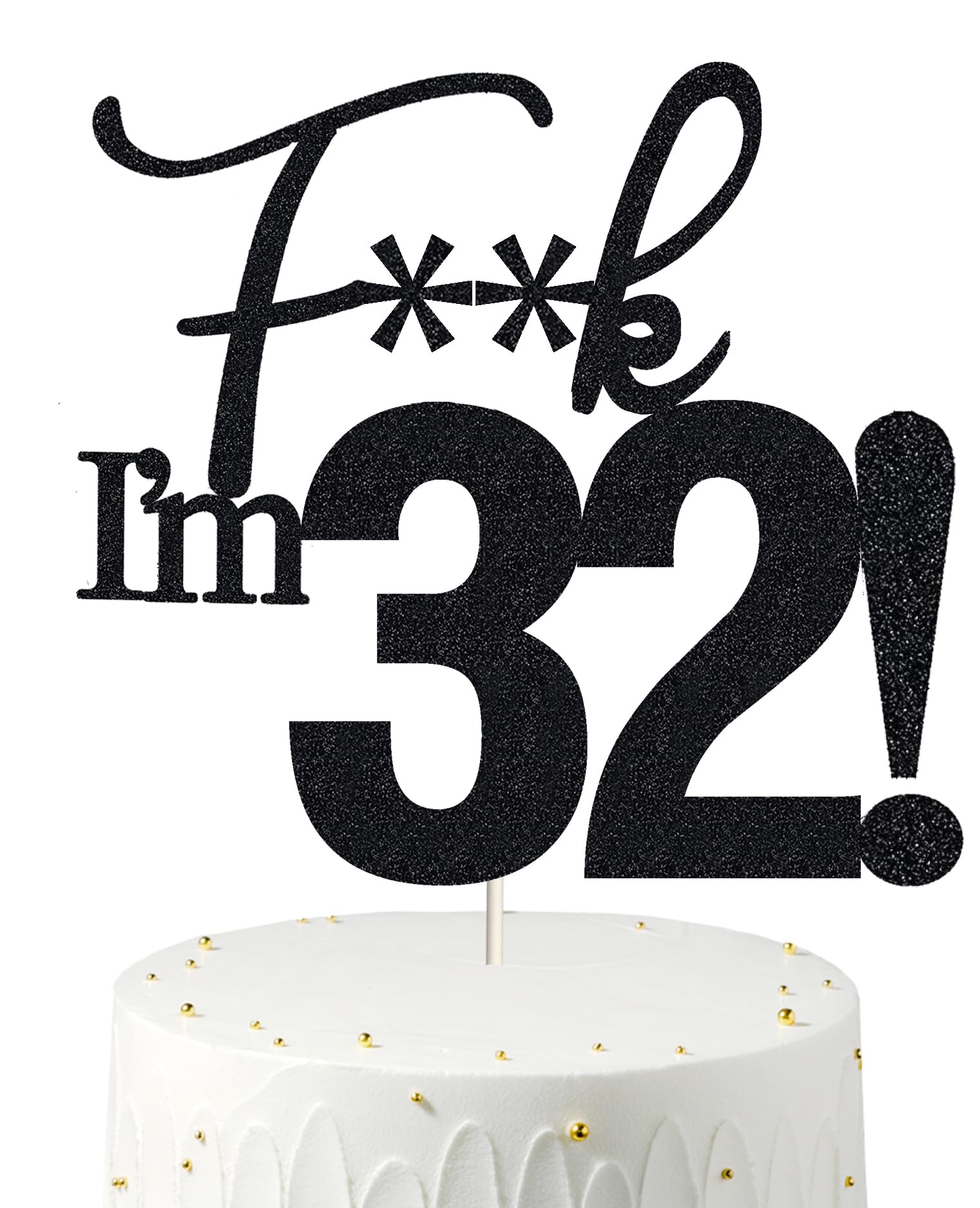 Snapklik.com : 32 Cake Toppers, 32 Birthday Cake Toppers-Black Glitter ...