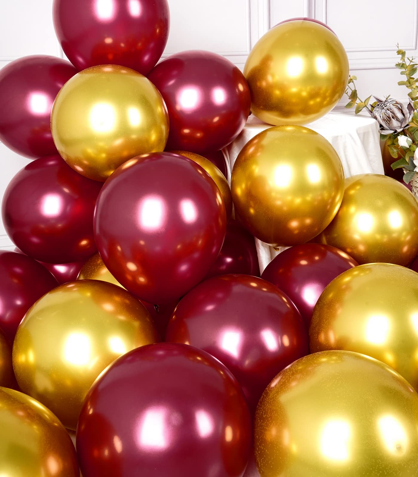 SUWEN Burgundy and Gold Balloons Set 63PCS Latex Shiny Helium 12 Inch ...