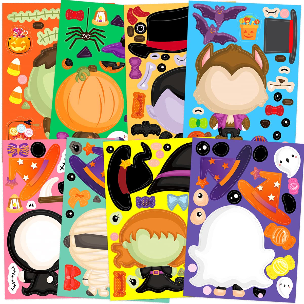 Amazon.com: 48 Pcs Make Your Own Halloween Sticker Sheets for Kids Home ...