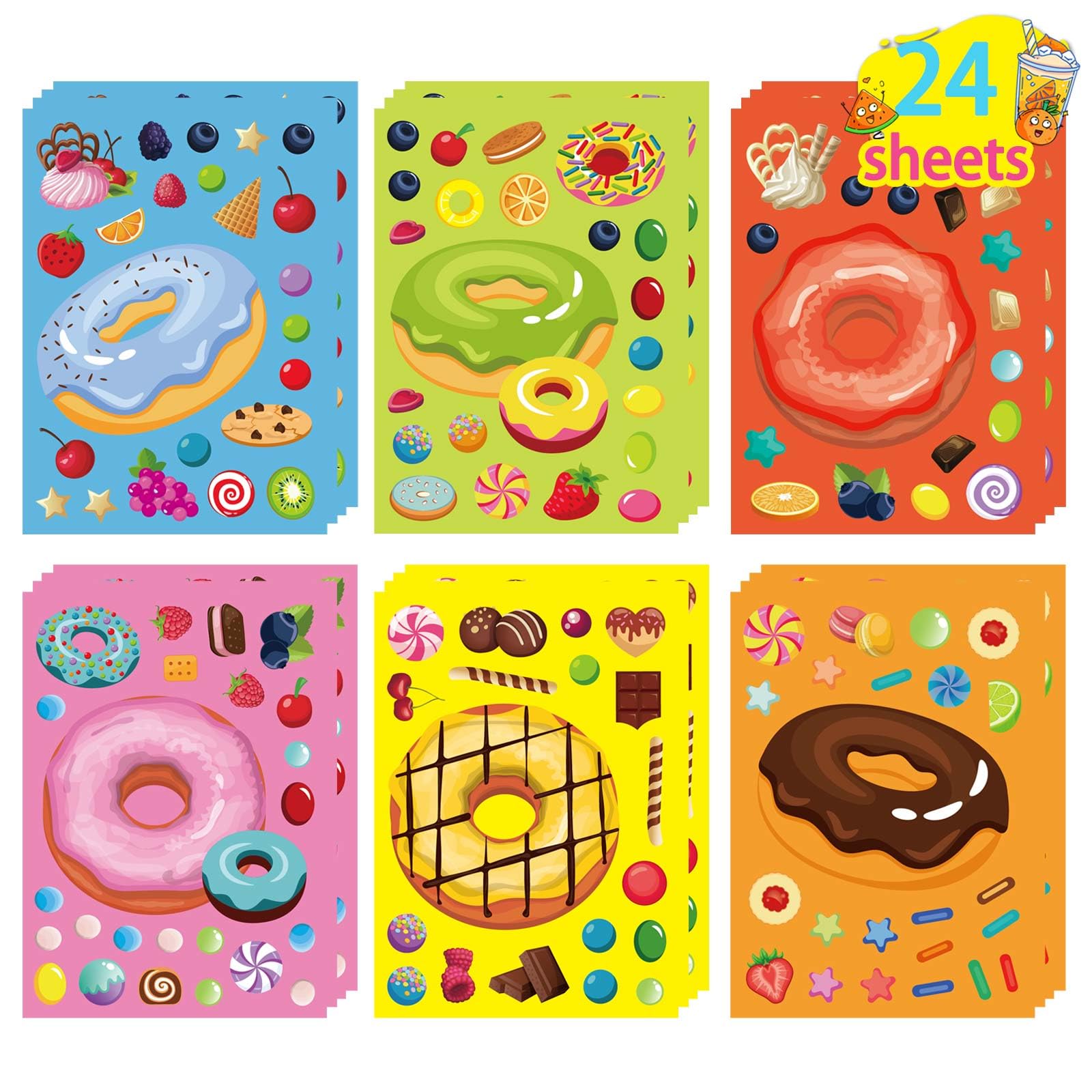 Amazon.com: 24 Sheets Dount Stickers for Kids, Make-a-face Stickers ...