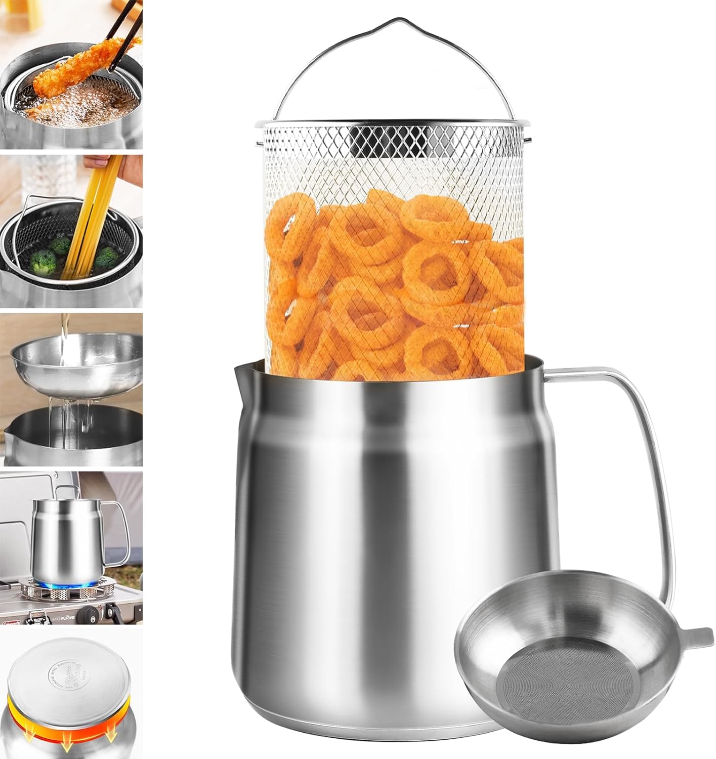 Amazon.com: Bakpoco 2L Stainless Steel Oil Filter Pot, Bacon Grease ...