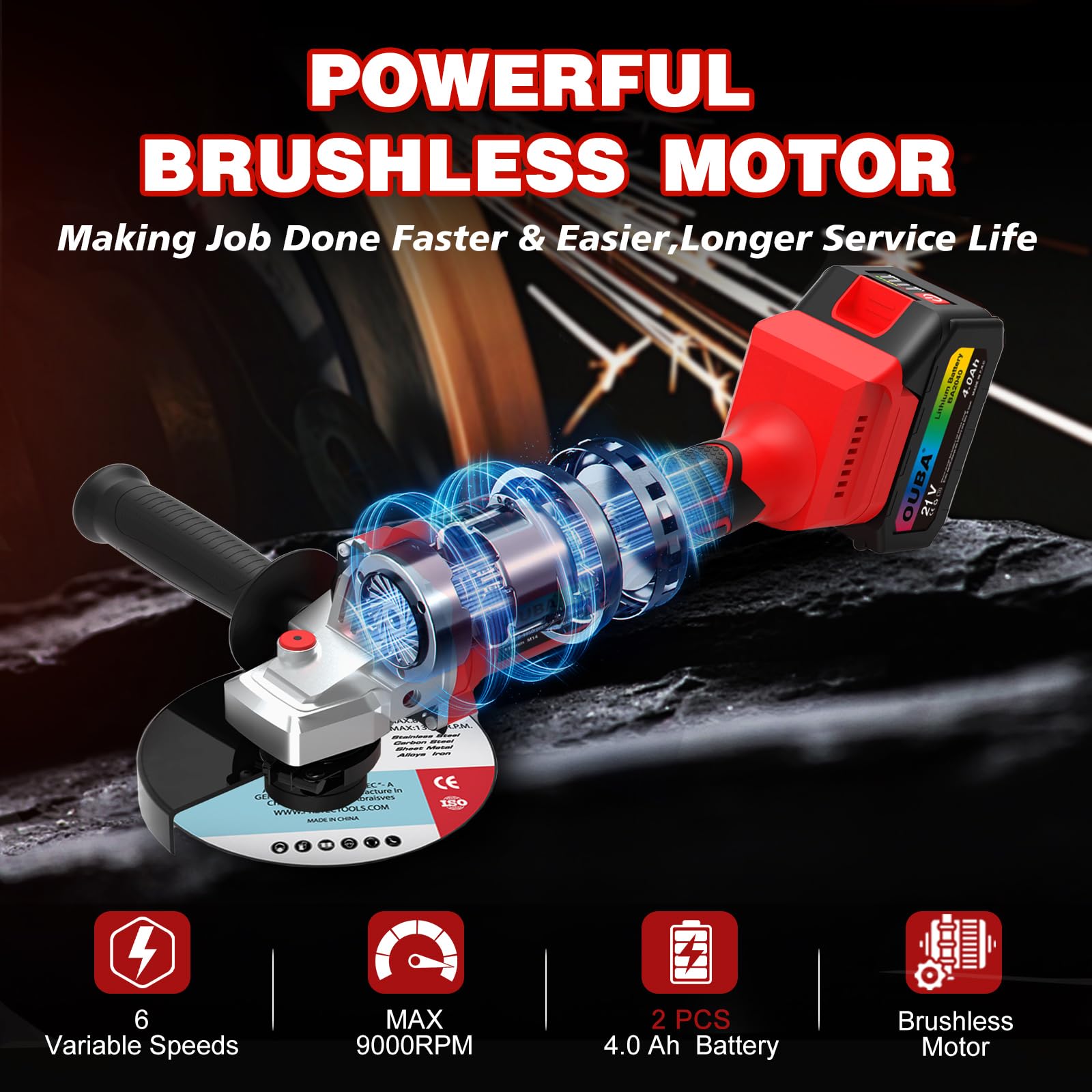 Snapklik.com : OUBA Cordless Angle Grinder Compatible For Dewalt ...