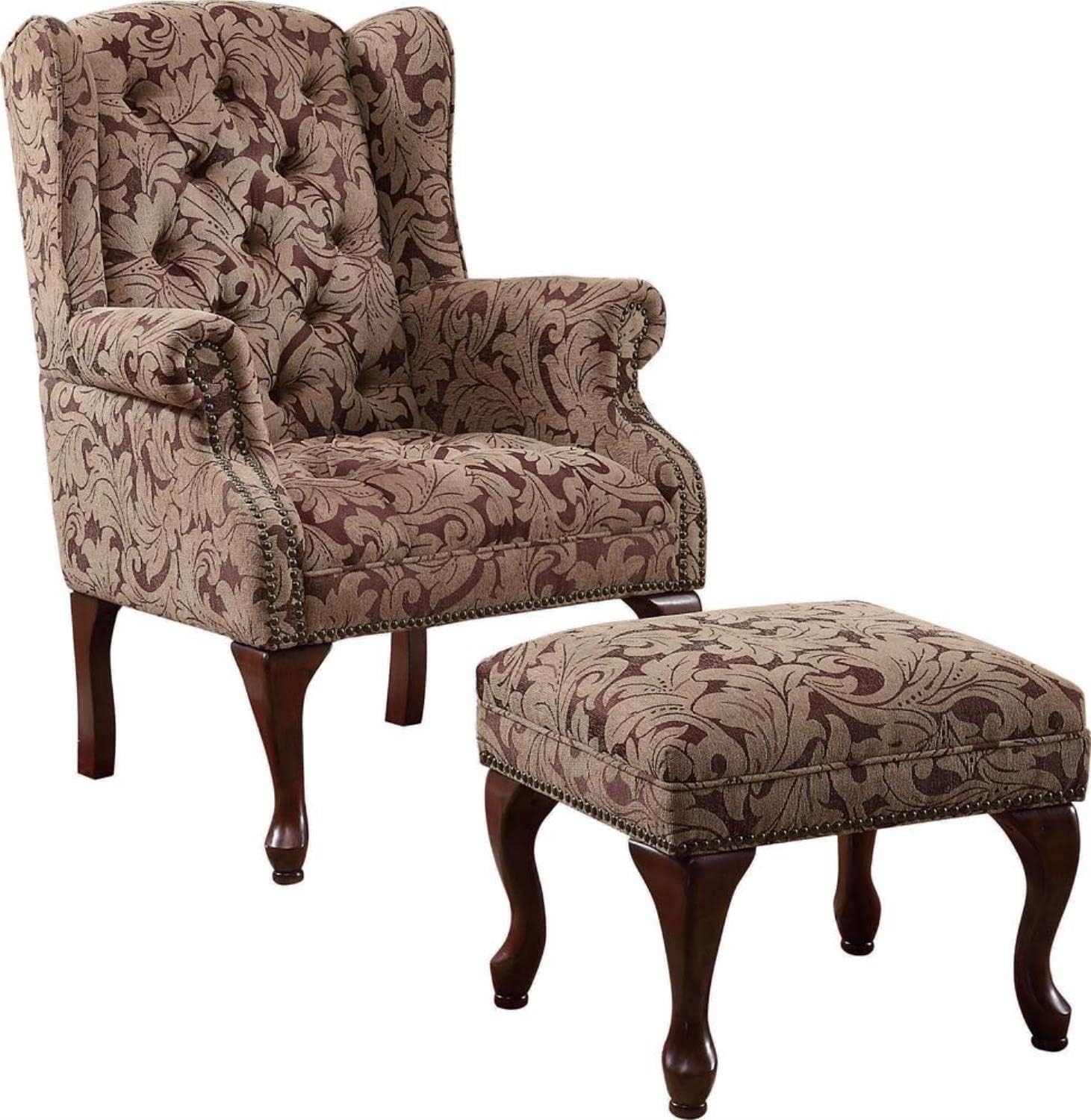 Amazon.com: Coaster Furniture Tufted Wing Back Chair and Ottoman Brown ...
