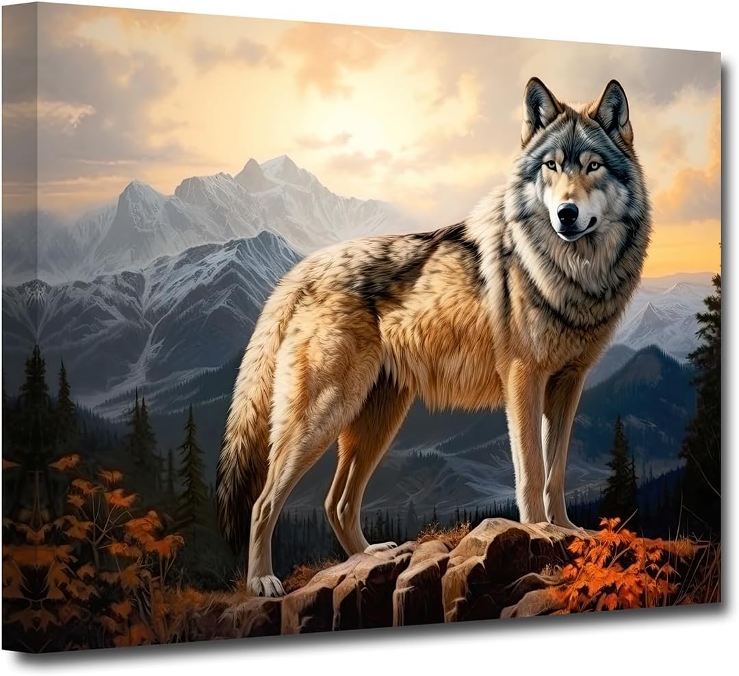 LZIMU Wolf Wall Art Wolf in the Mountain Canvas Art Print Forest ...