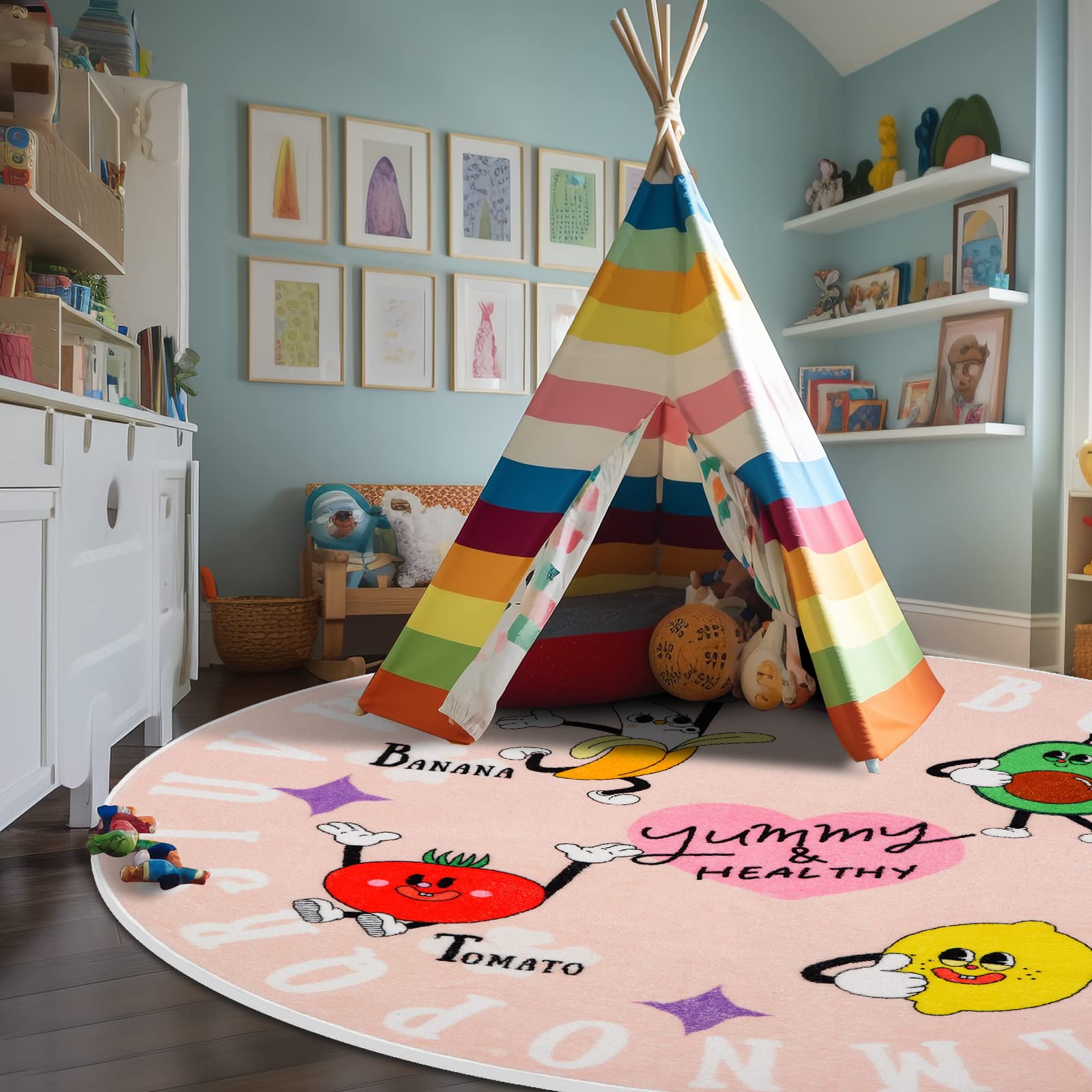 Mfmiudole Round ABC Kids Rug, Large Soft Circle Washable Educational ...