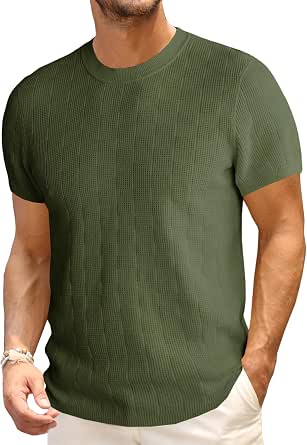Runcati Mens Knit Short Sleeve T-Shirts Casual Crewneck Cotton Stretch ...