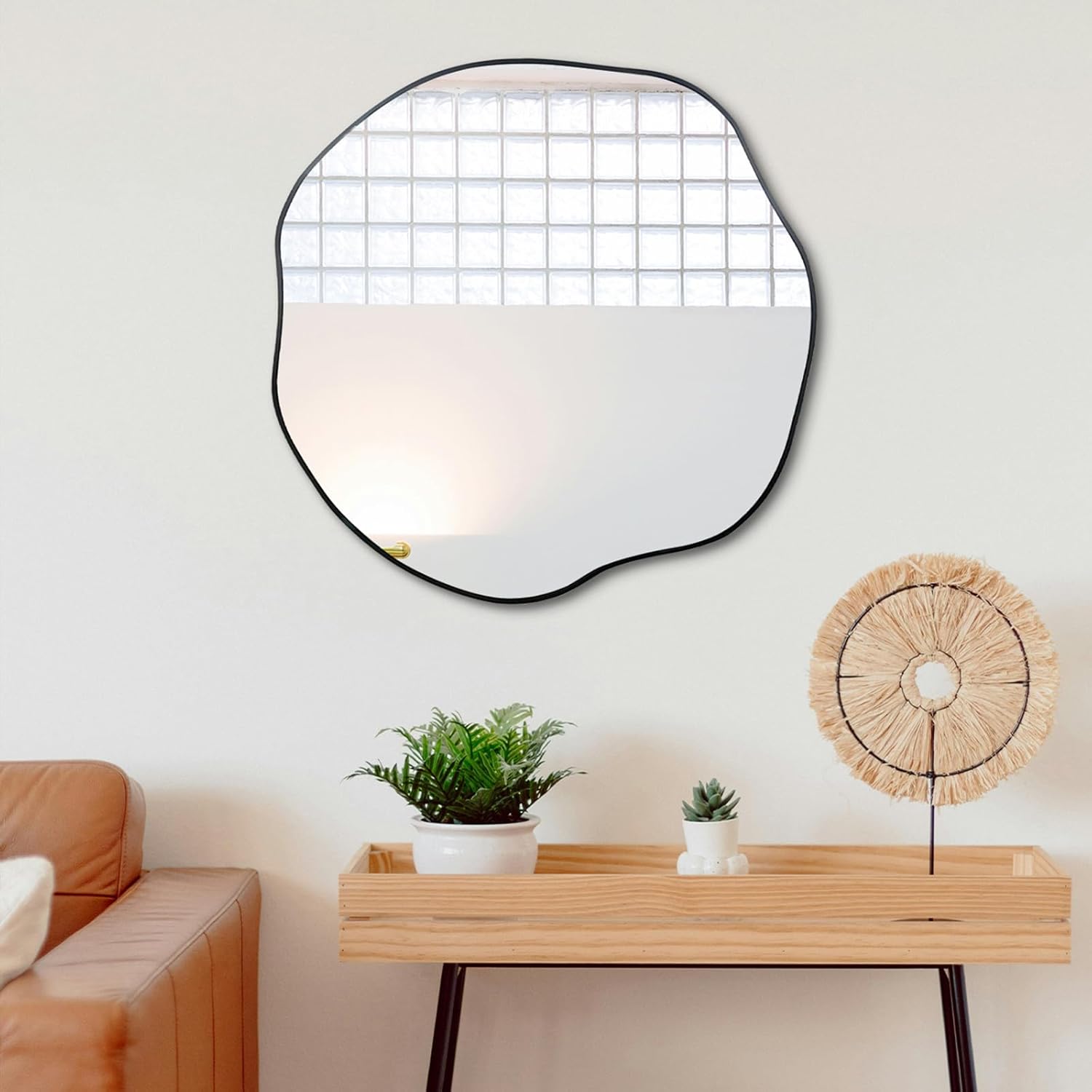 Amazon.com: POZINO Irregular Round Mirror, 25" Asymmetrical Circle ...