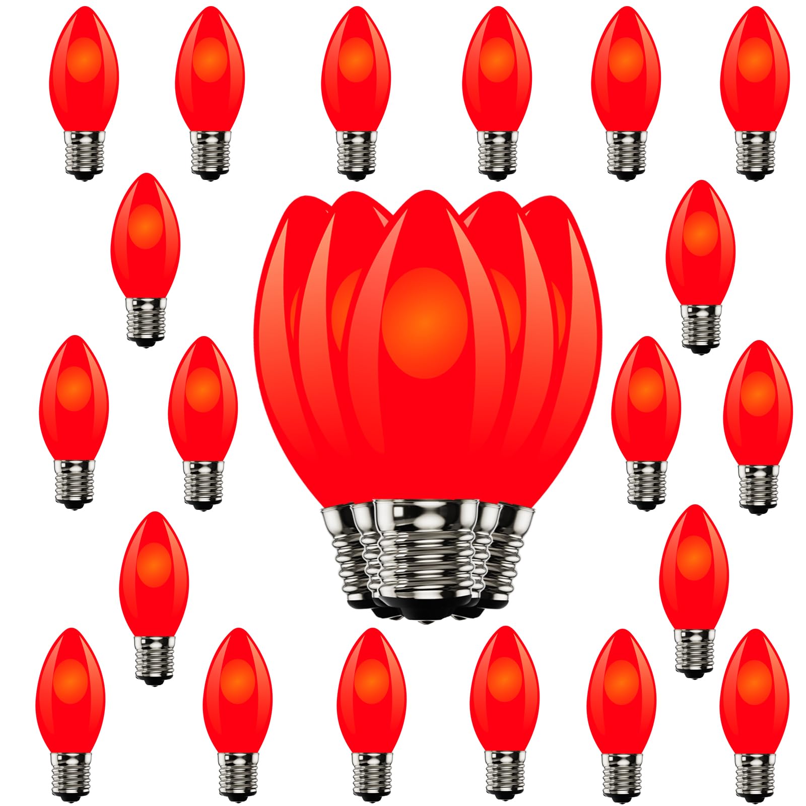 25 Pack C9 LED Red Replacement Bulbs, E17 LED Bulb for Outdoor ...