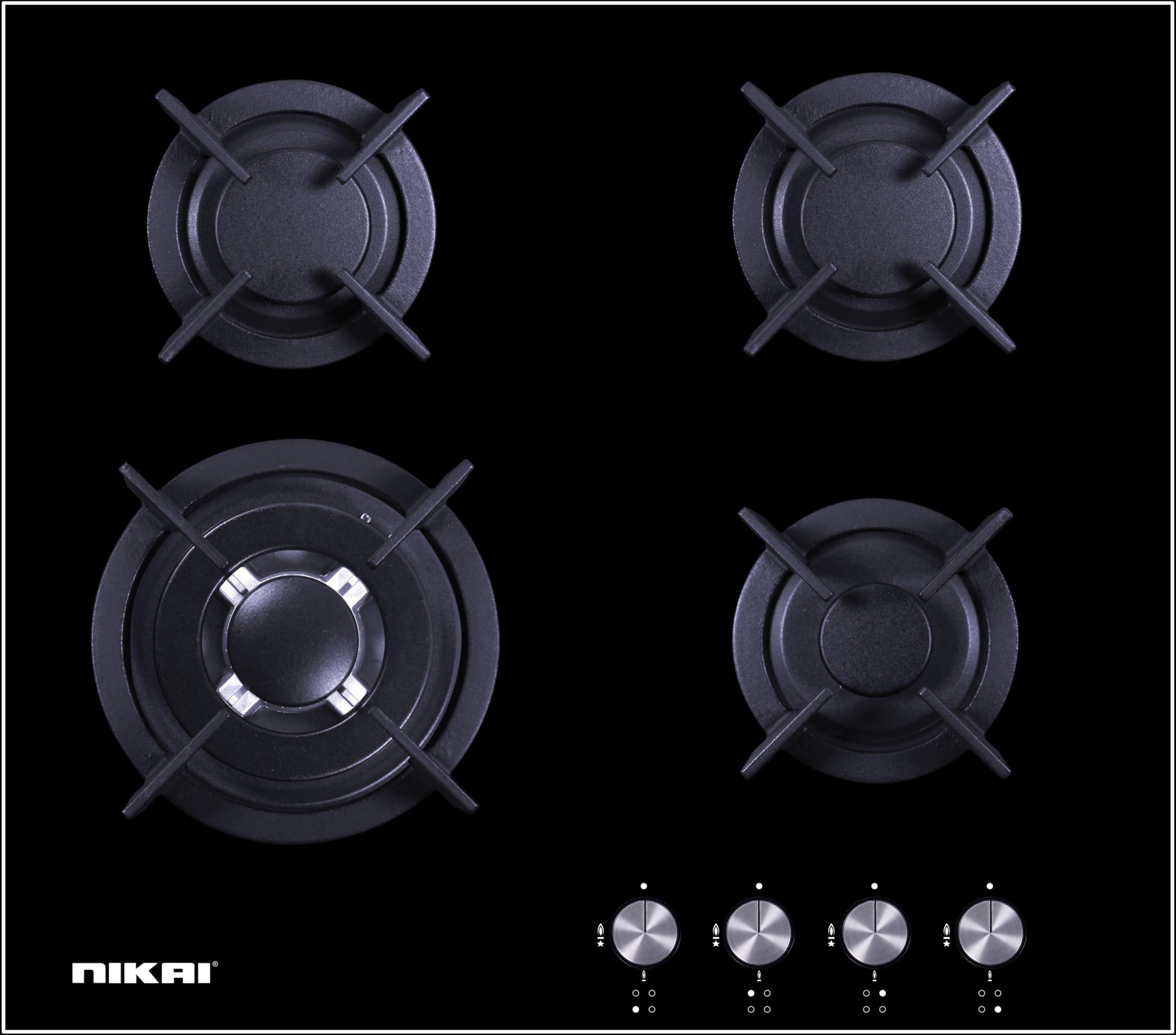 Nikai 4 Burner 60CM Built-in Gas Hob, with 1 Triple Ring Burner, Metal ...
