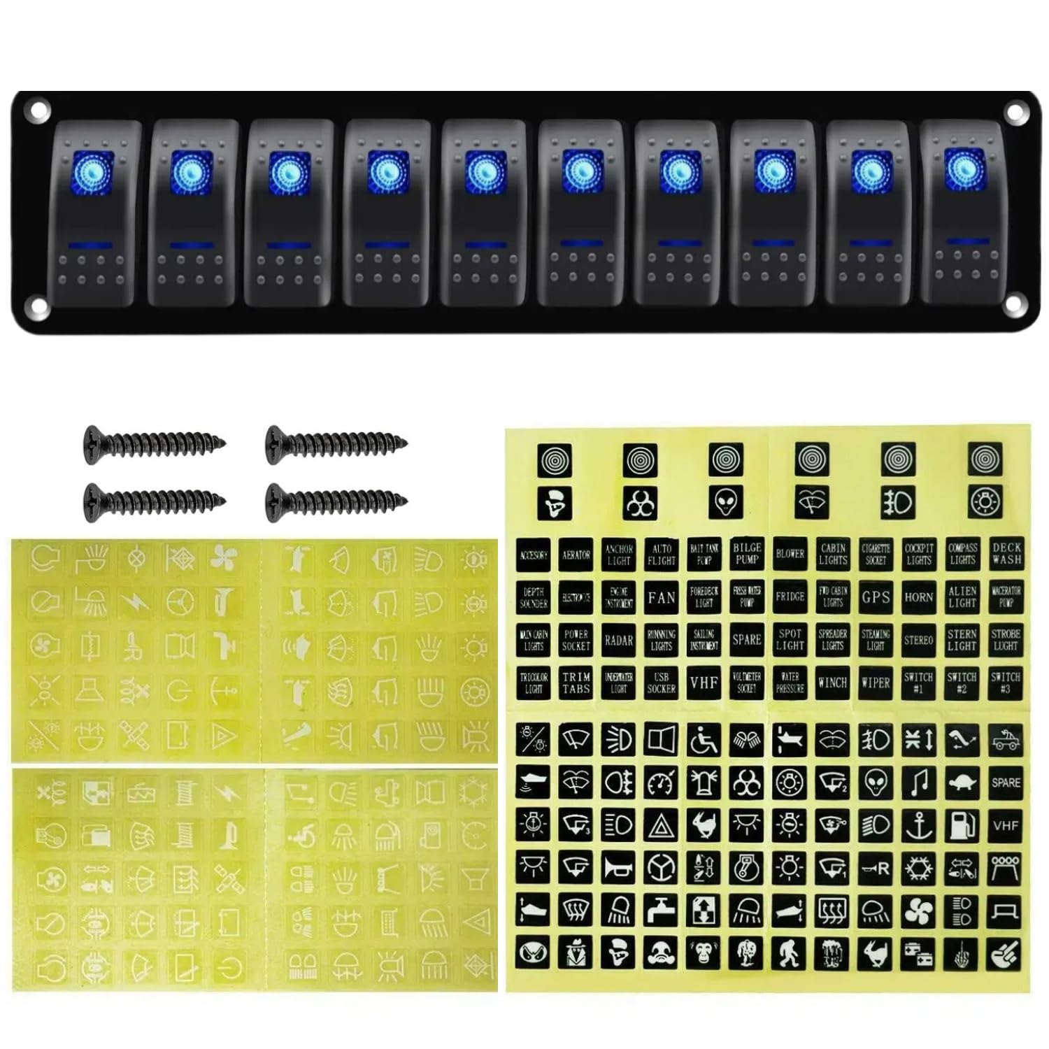 Amazon.com: 10 Gang Marine Aluminum Waterproof Rocker Switch Panel ...