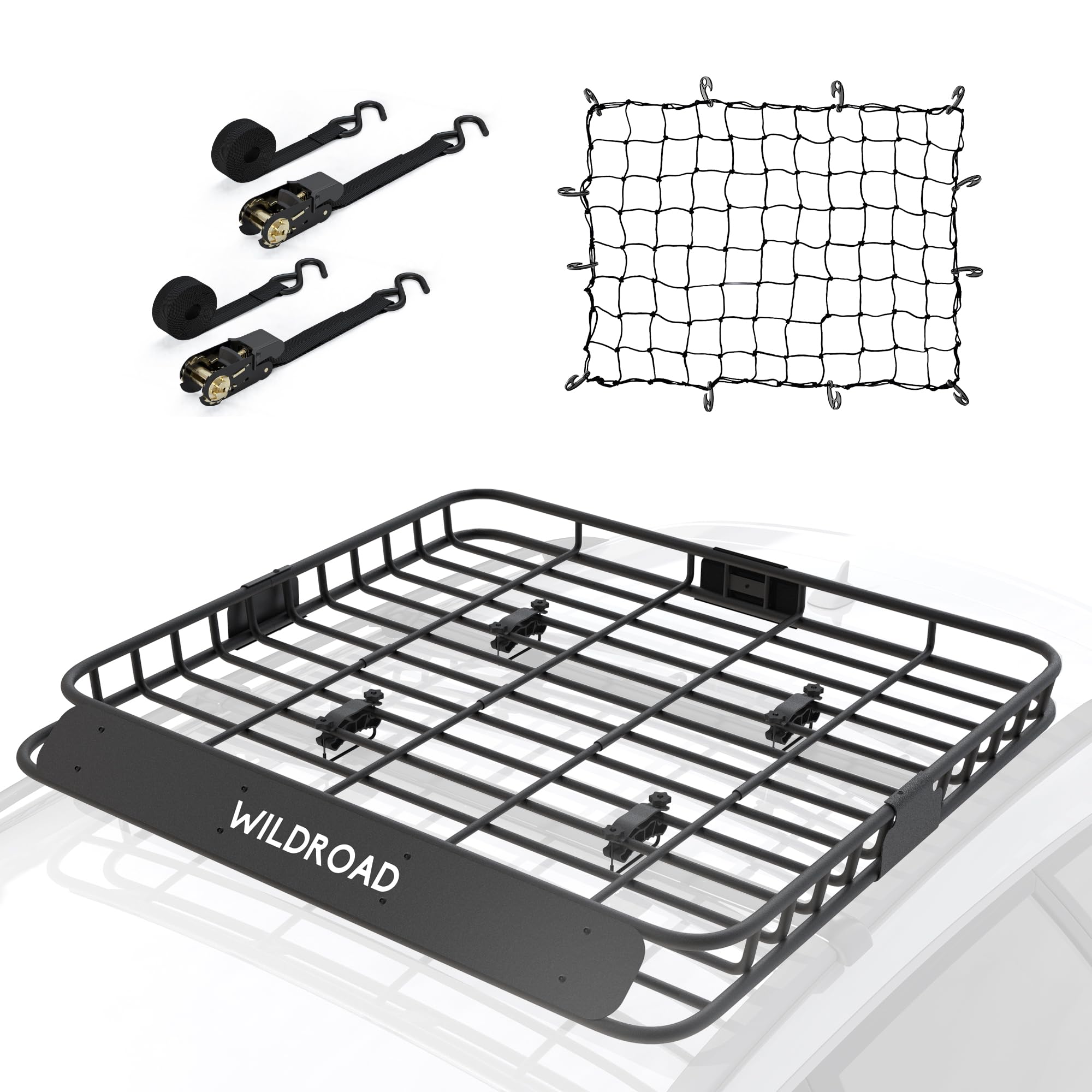 WILDROAD Roof Rack Cargo Basket, Upgraded 4” Fence Wide Car Roof Basket ...