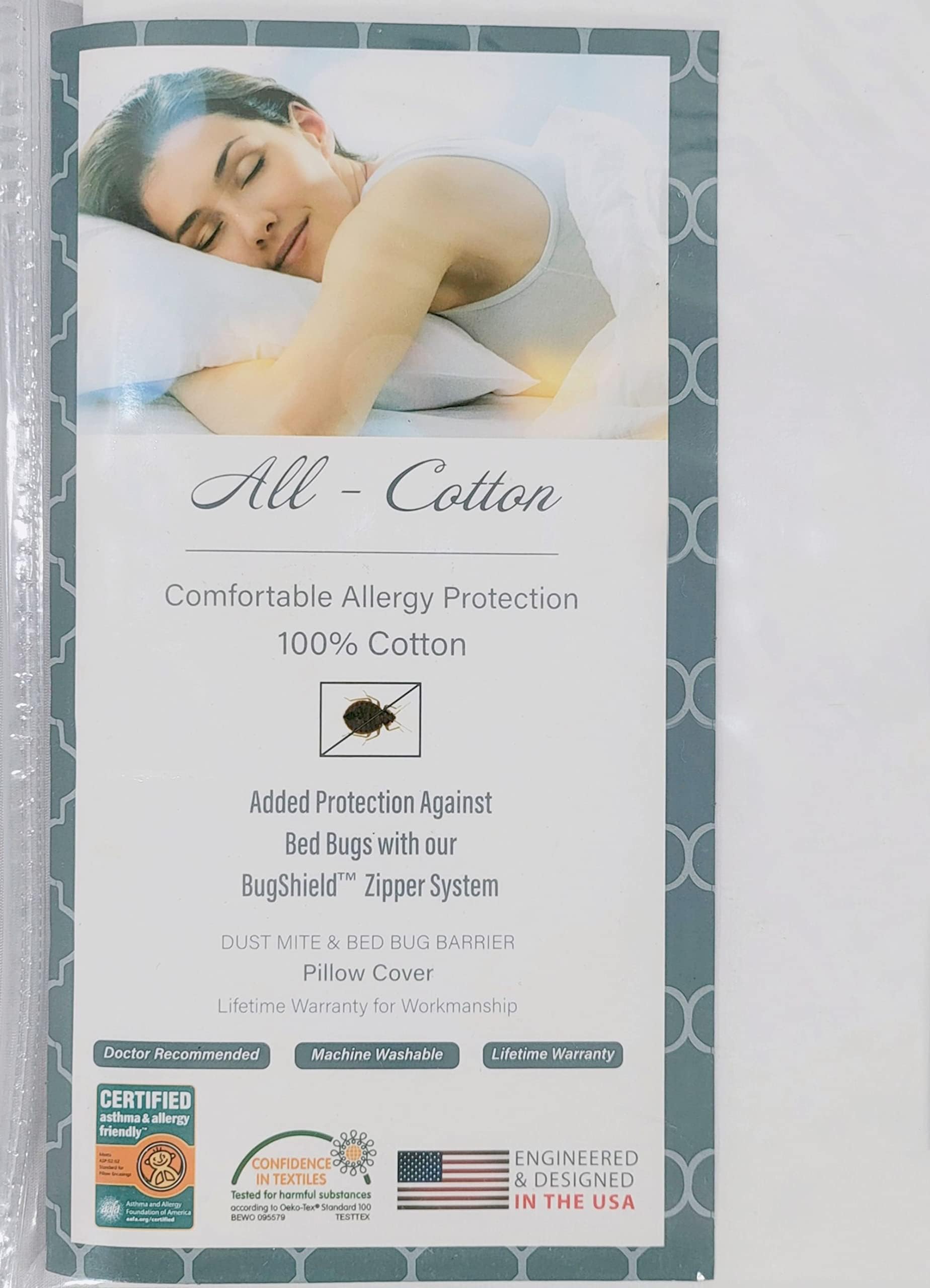 Amazon.com: National Allergy Premium 100% Cotton Zippered Pillow ...