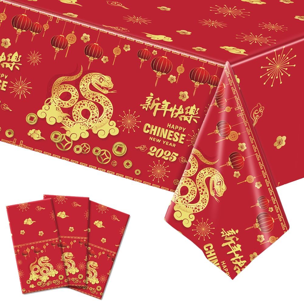 Amazon.com: OGMOGKW Chinese New Year Tablecloth,3Pcs Red Lunar New Year ...