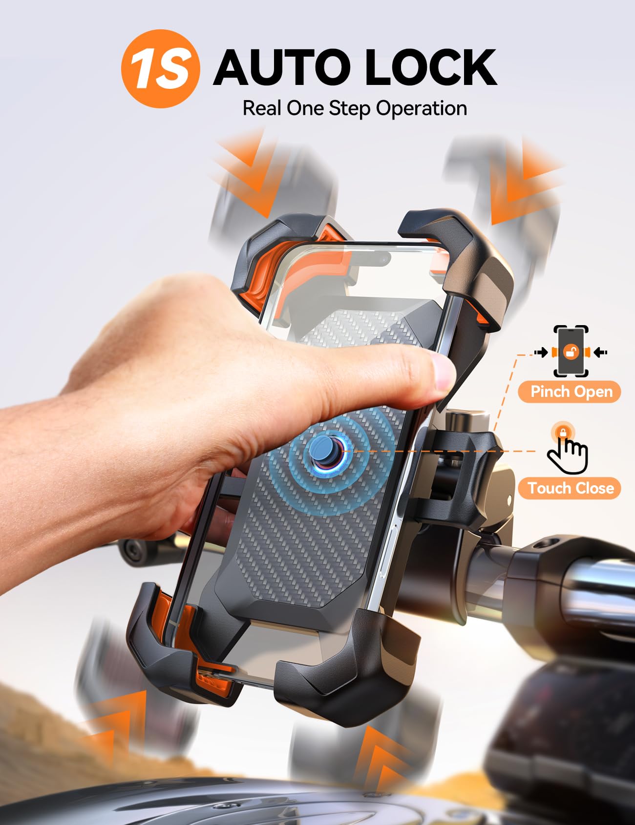 Snapklik.com : JOYROOM Motorcycle Phone Mount, 1s Auto Lock100mph Military Anti-Shake Bike Phone ...