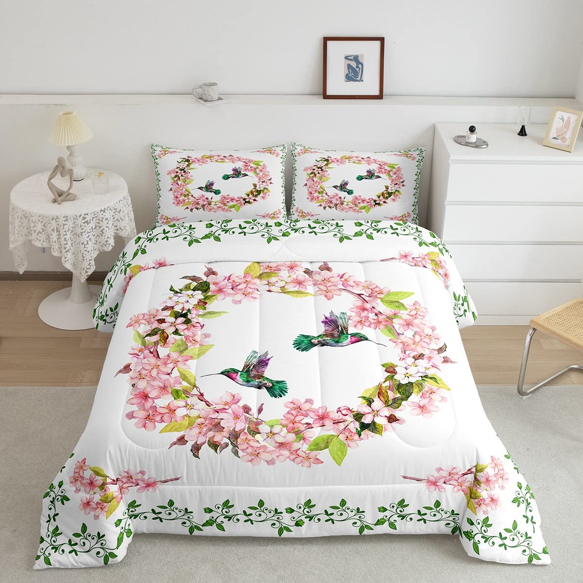 Amazon.com: Homewish Spring Hummingbird Comforter Set King Size,Cherry ...