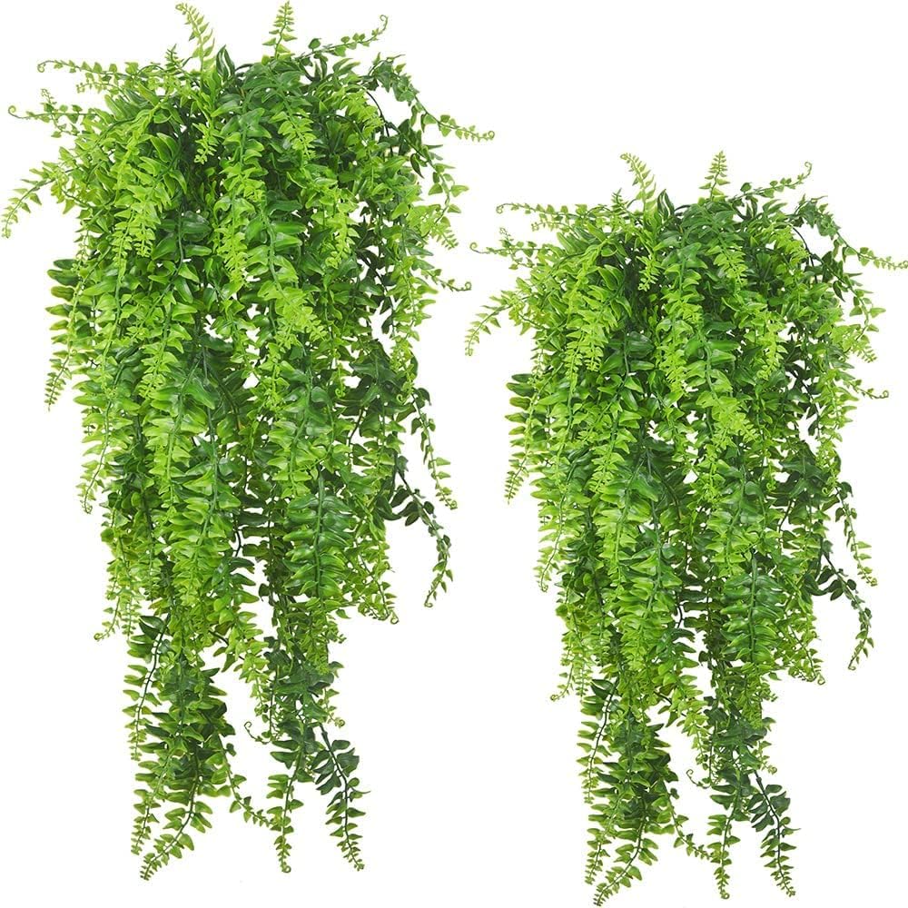 LOMOHOO 2 Pack Artificial Ferns Hanging Plants Boston Ferns Faux ...