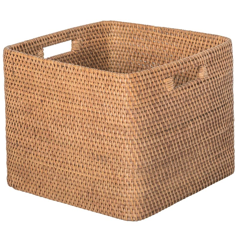 Amazon.com: Loma Square Rattan Storage Basket with Cut-Out Handles ...