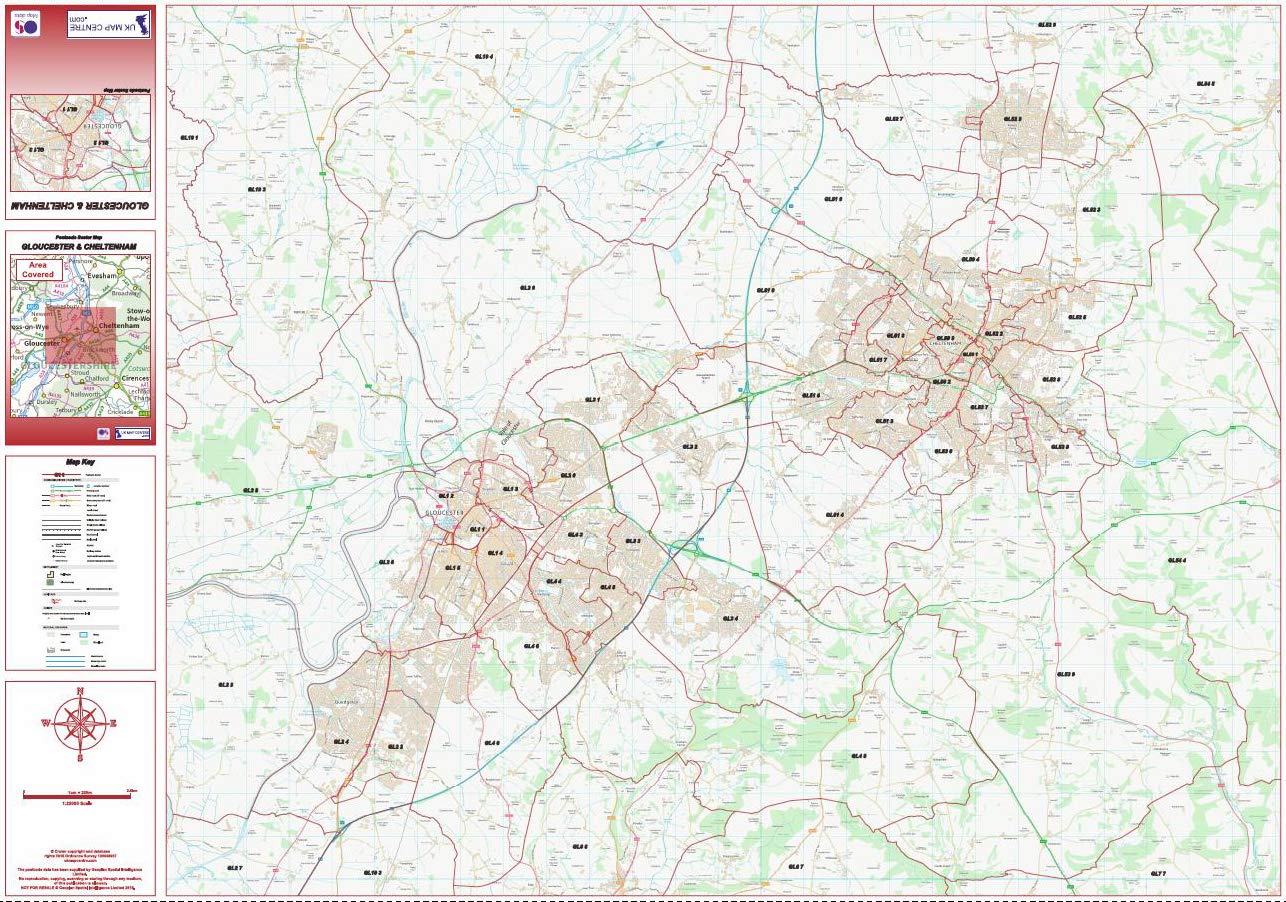 Postcode City Sector Map Gloucester And Cheltenham Colour Folded ...