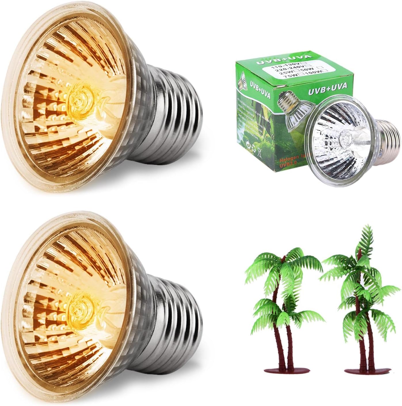 Amazon.com: Pilarmuture 2PCS 75W Reptile Heat Lamp, UVA UVB Full ...