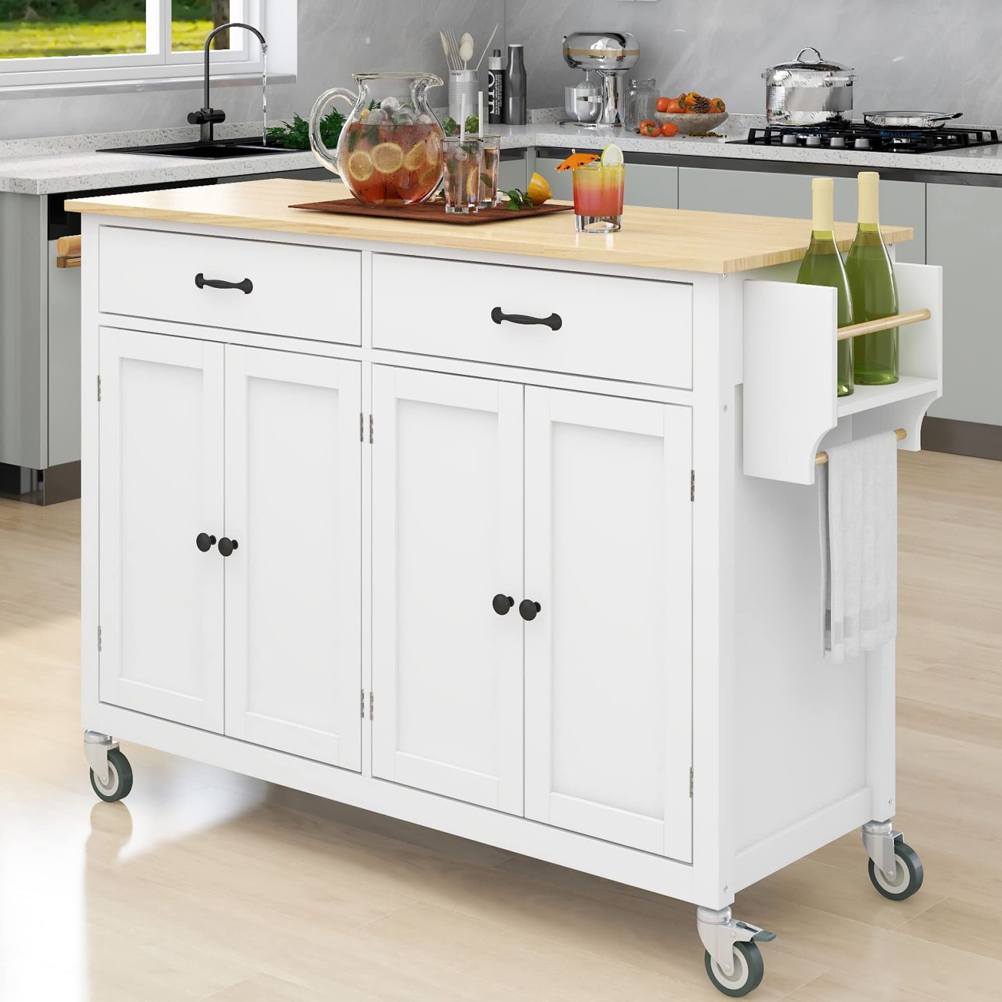 P Purlove Wood Kitchen Island Carts On Wheels Rolling Utility ...