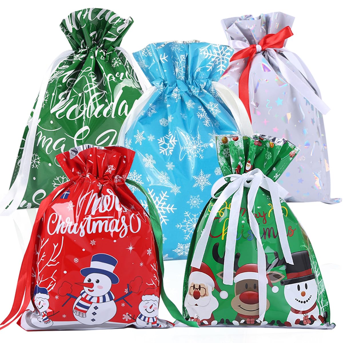 Christmas Drawstring Gift Wrapping Bags: 5pcs Small Size 32 * 24cm ...