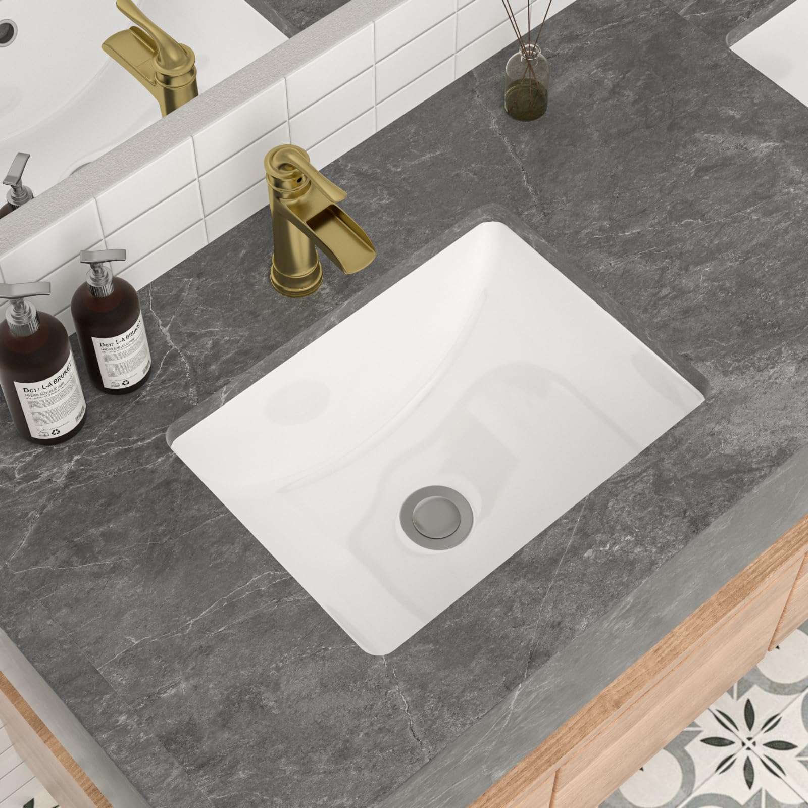 Mocoloo Undermount Bathroom Sink 18 x 14 Inch Rectangle Porcelain White ...