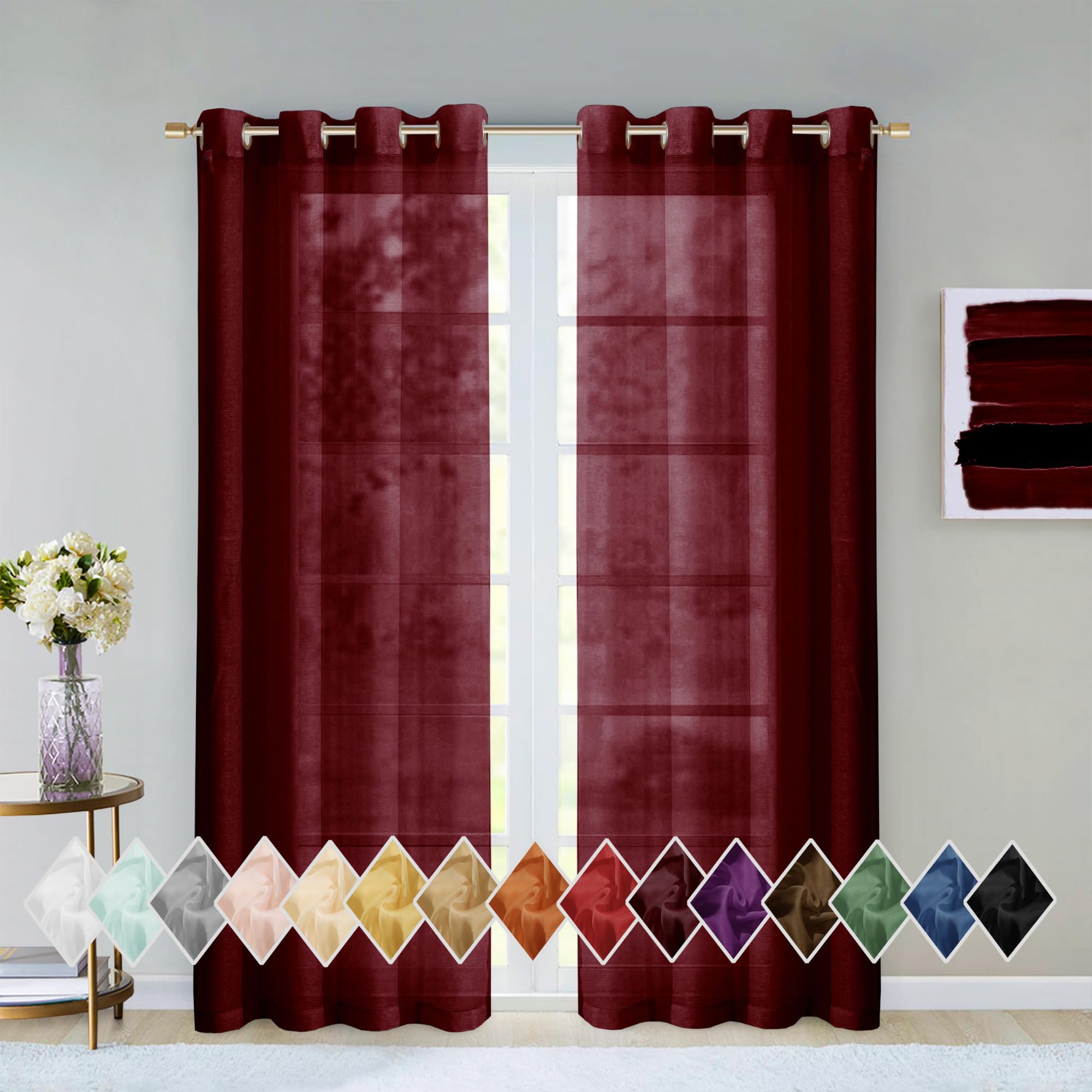 Amazon.com: Dainty Home Melrose Burgundy Solid Sheer Curtains - Elegant ...