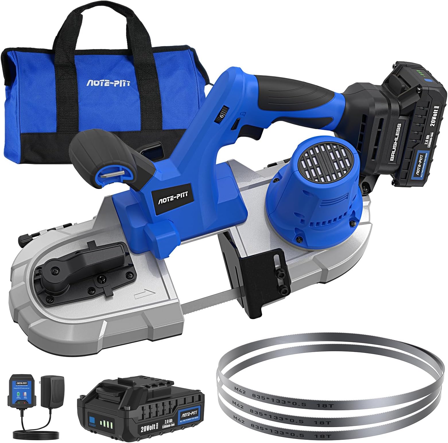 AOTE-PITT 2-1/2 Inch 20V Cordless Band Saw, Brushless Portable Band ...